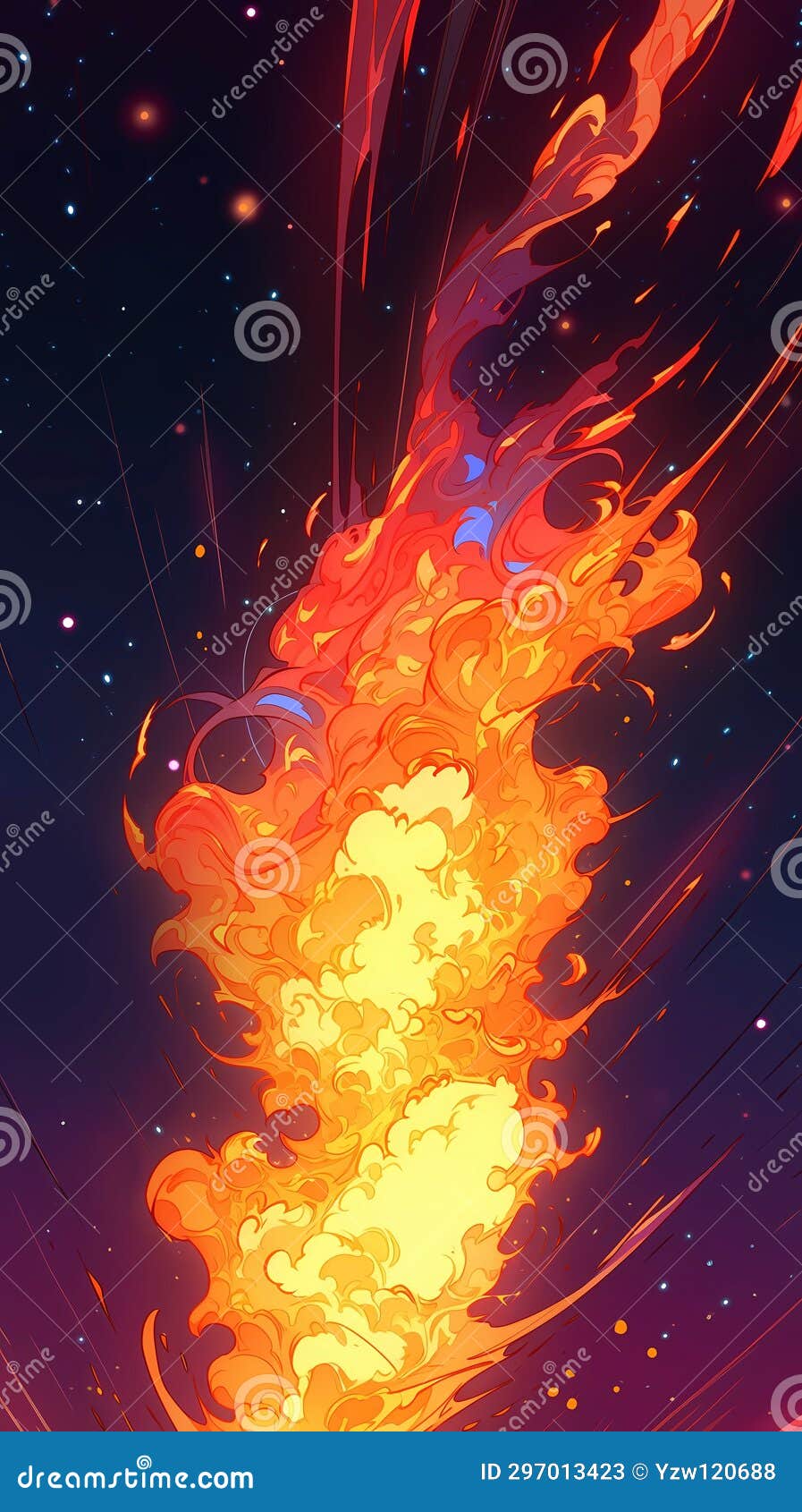 Hand Drawn Anime Beautiful Burning Flame Illustration Background ...