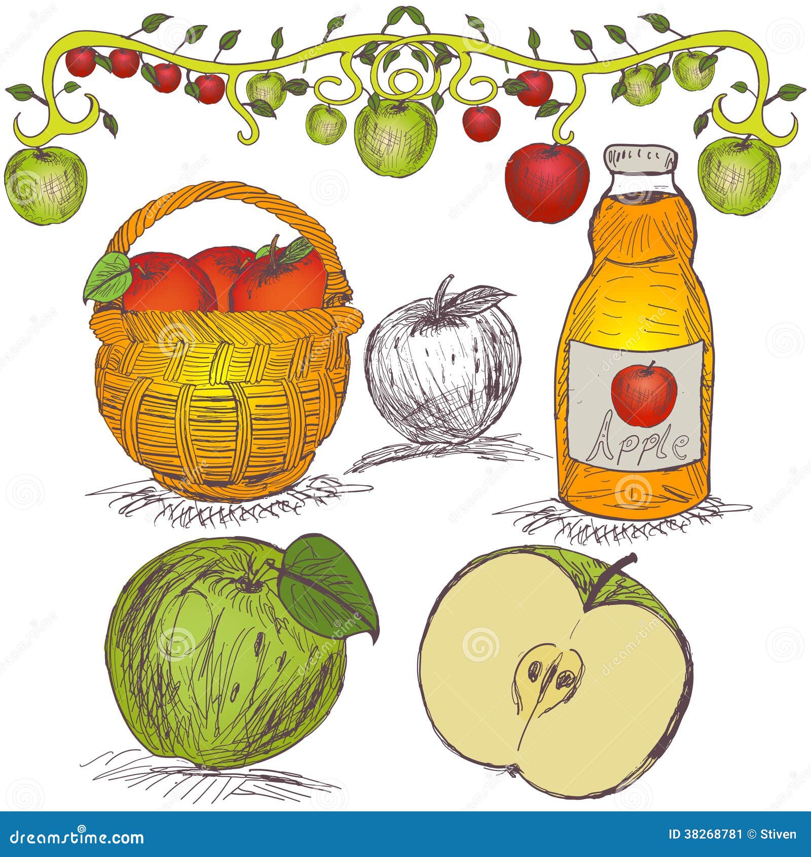 Hand drawn apple set stock vector. Illustration of bottle - 38268781
