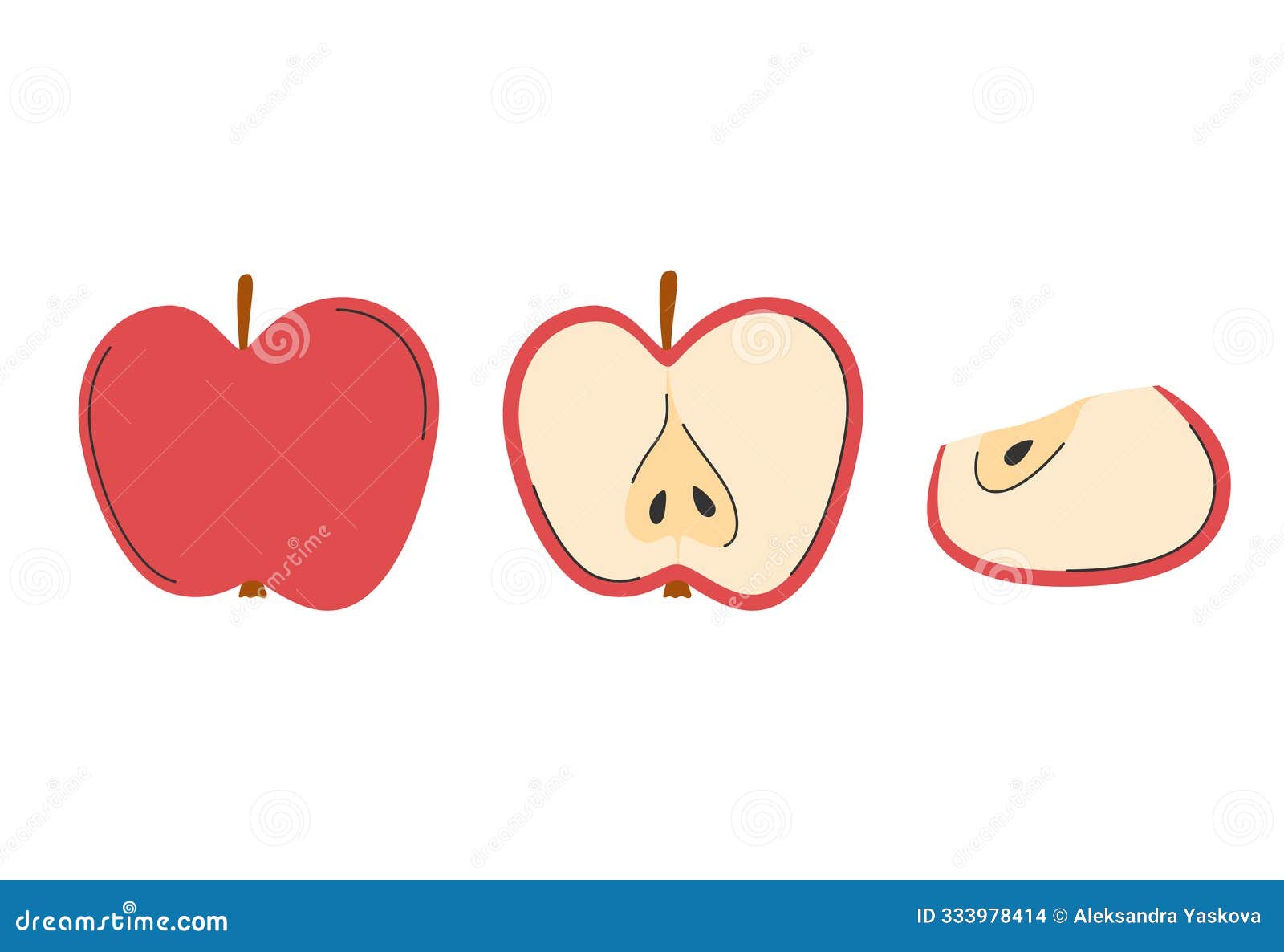 Hand Drawn Apple Set. Simple Drawing of Whole, Half Apple, Sliced ...