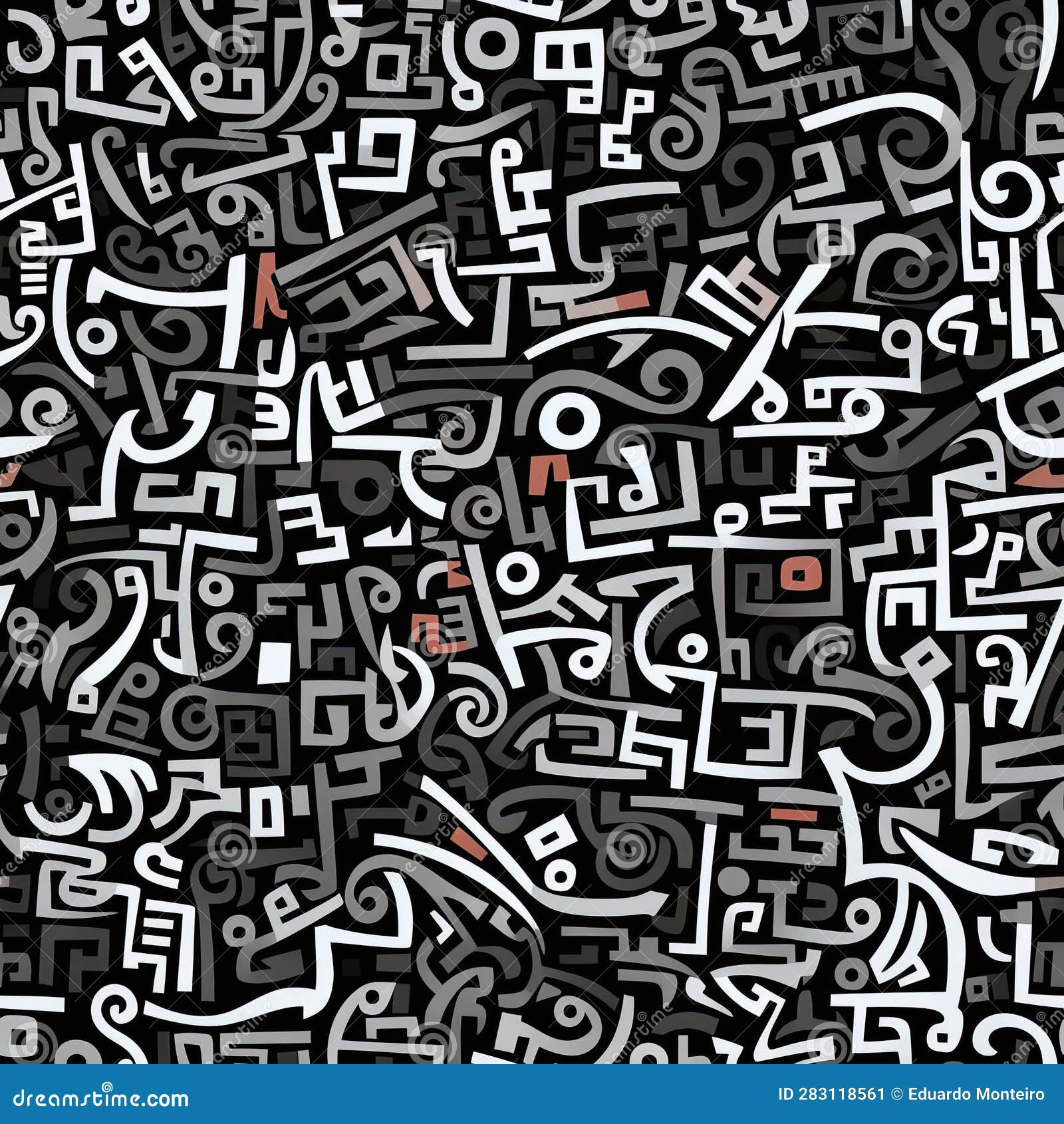 Hand-drawn Arabic-style Pattern with Intricate Symbols and Letters ...