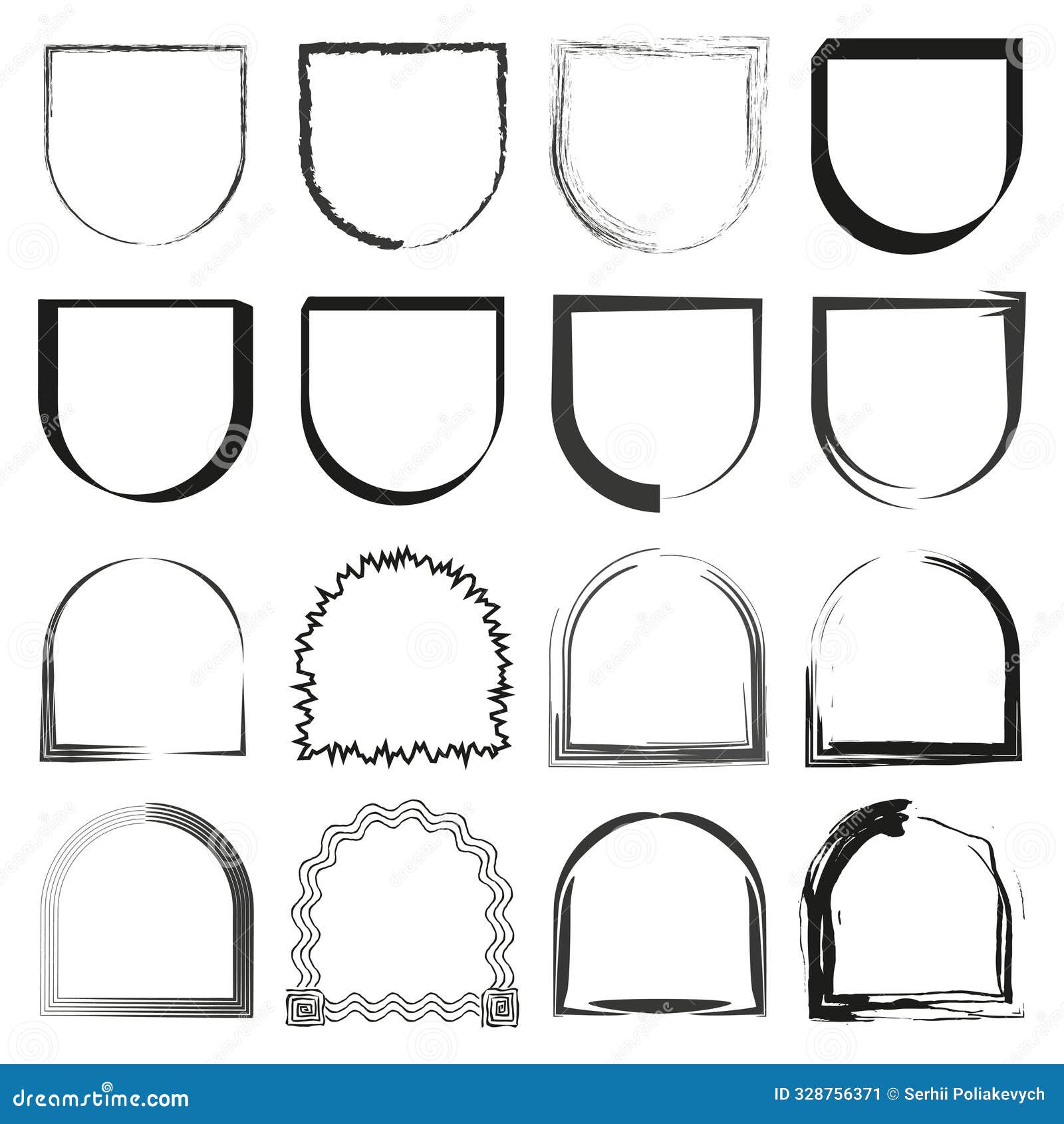 Hand Drawn Arch Frames. Various Border Designs. Black and White Vector ...