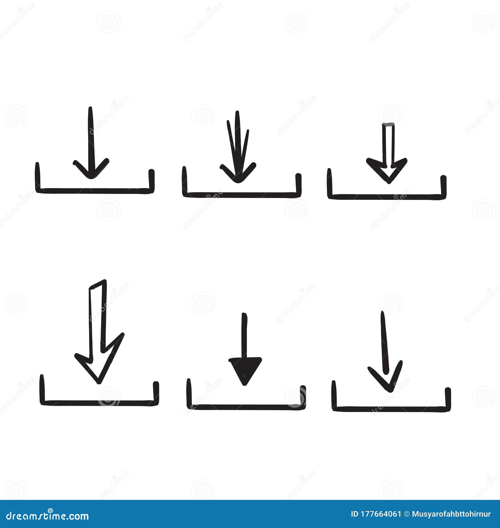 Hand Drawn Arrow Down Symbol for Download Icon Illustration with Doodle ...