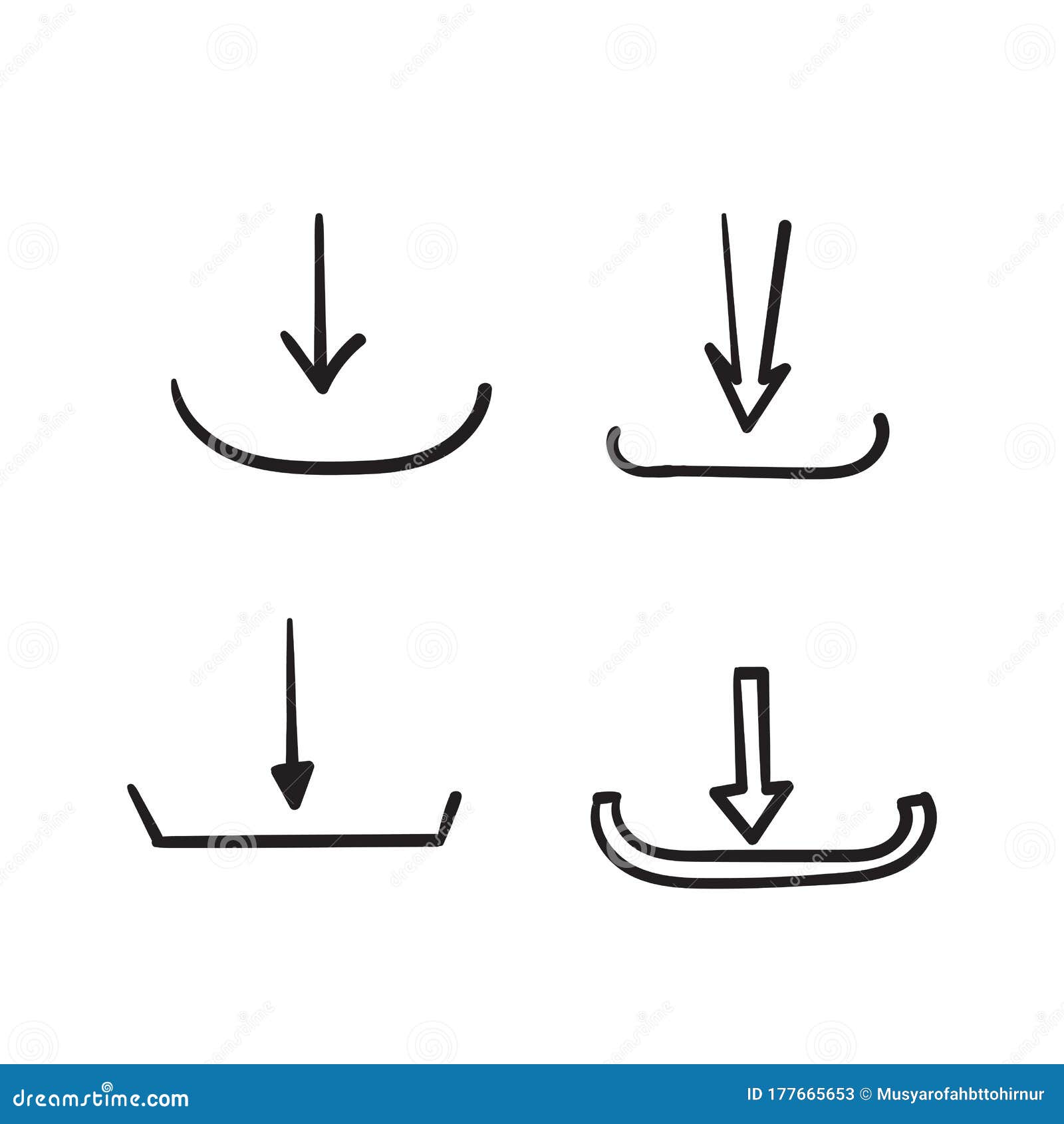 Hand Drawn Arrow Down Symbol for Download Icon Illustration with Doodle ...
