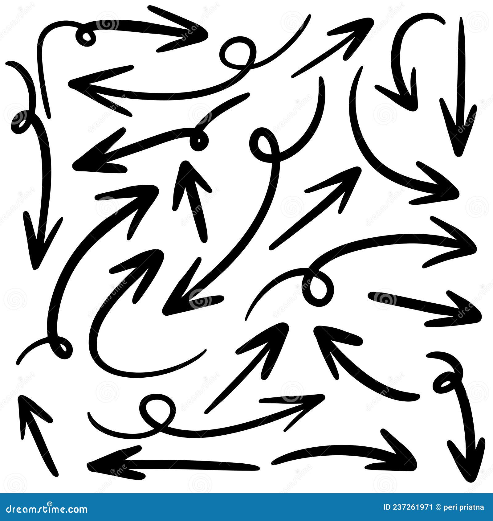 Hand Drawn Arrow Icon Set Isolated On White Background. Doodle Vector ...