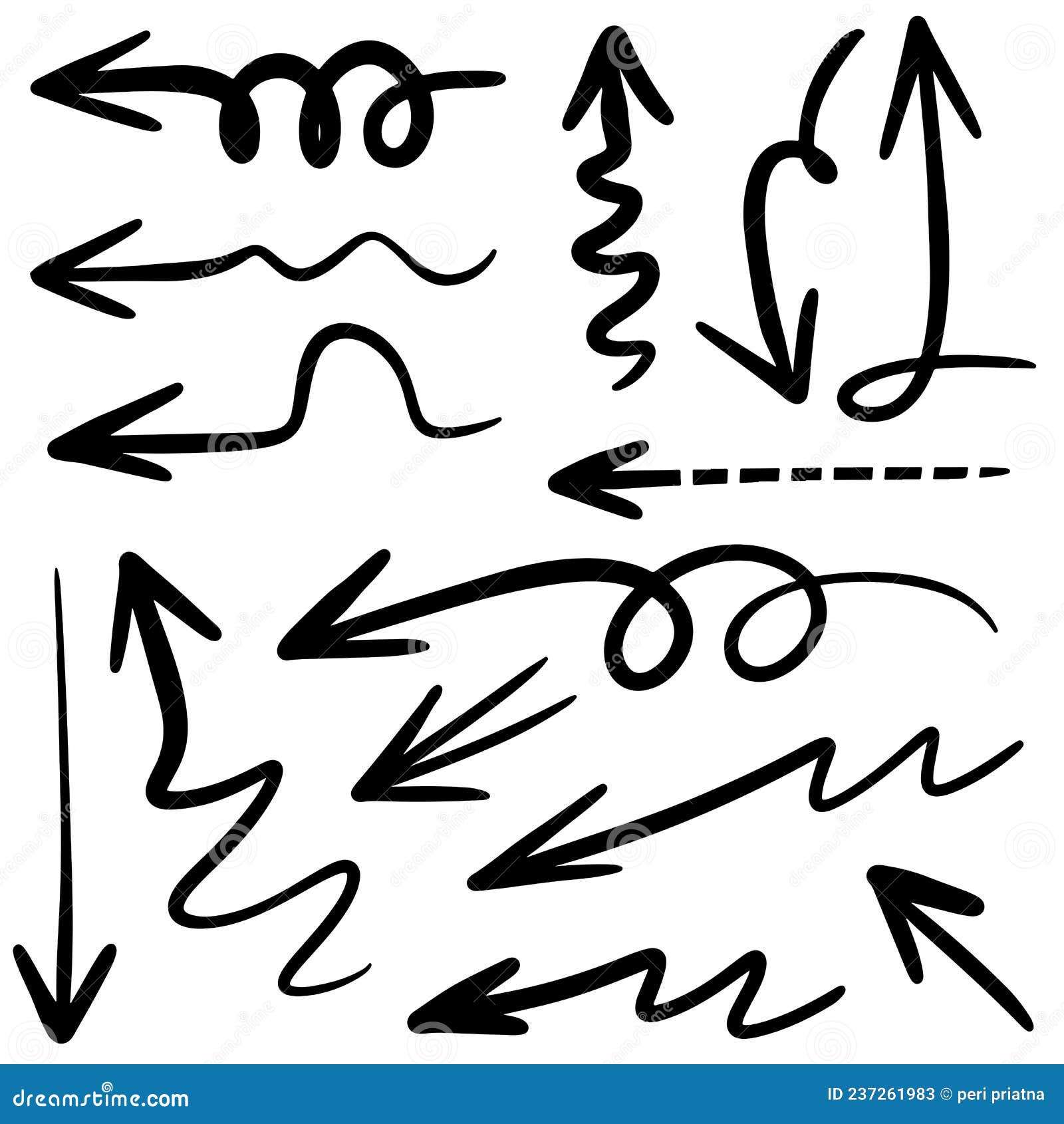 Hand Drawn Arrow Icon Set Isolated on White Background. Doodle Vector ...