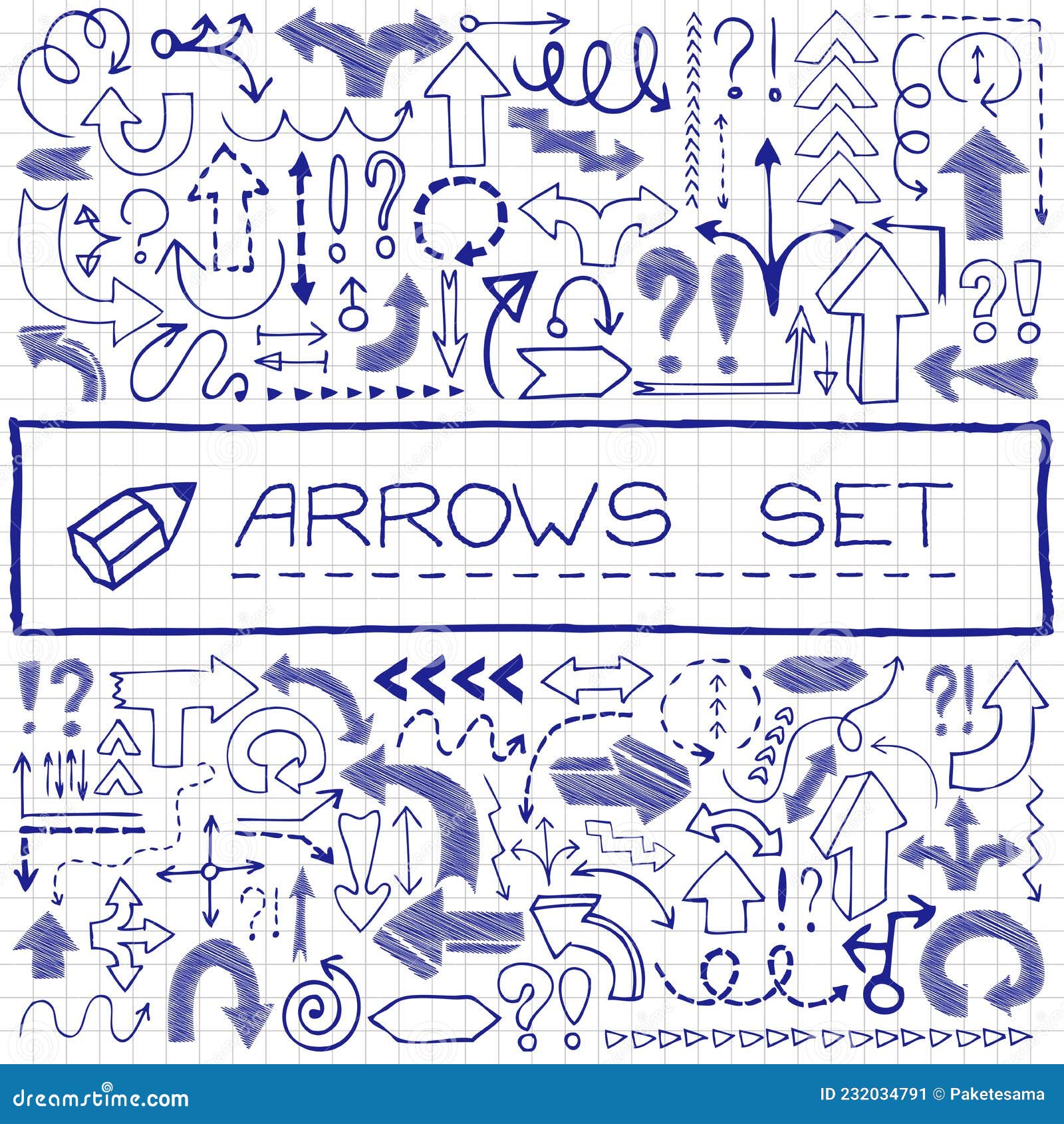 Hand Drawn Arrows, Question Marks with Pen Scribble Effect Stock Vector ...