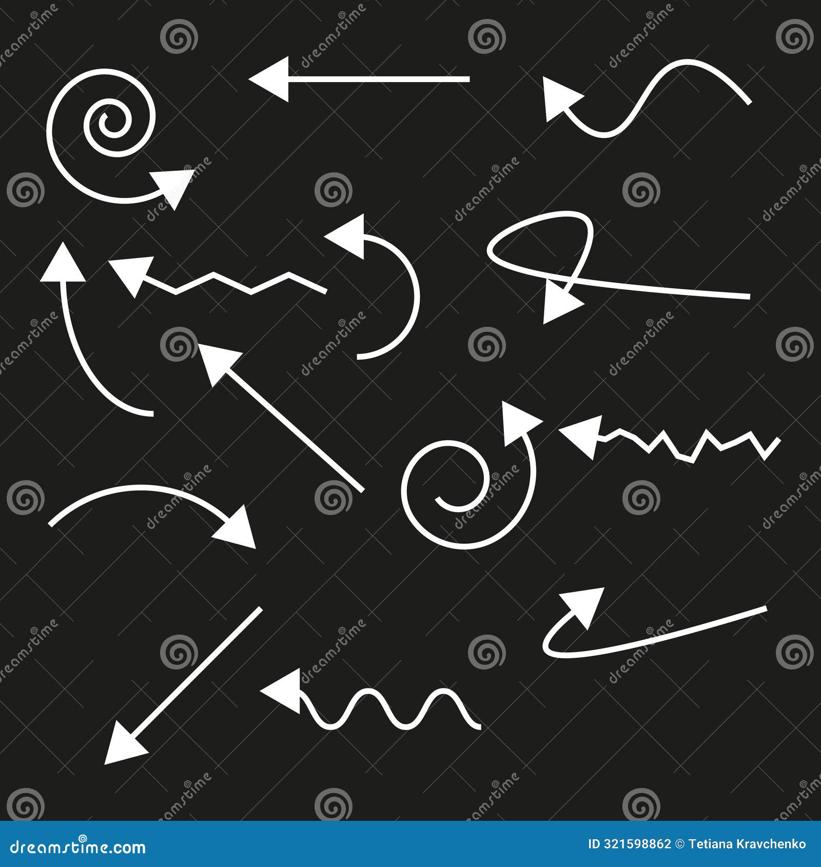 Hand Drawn Arrow Icons. Various Directions. White on Black Vector ...