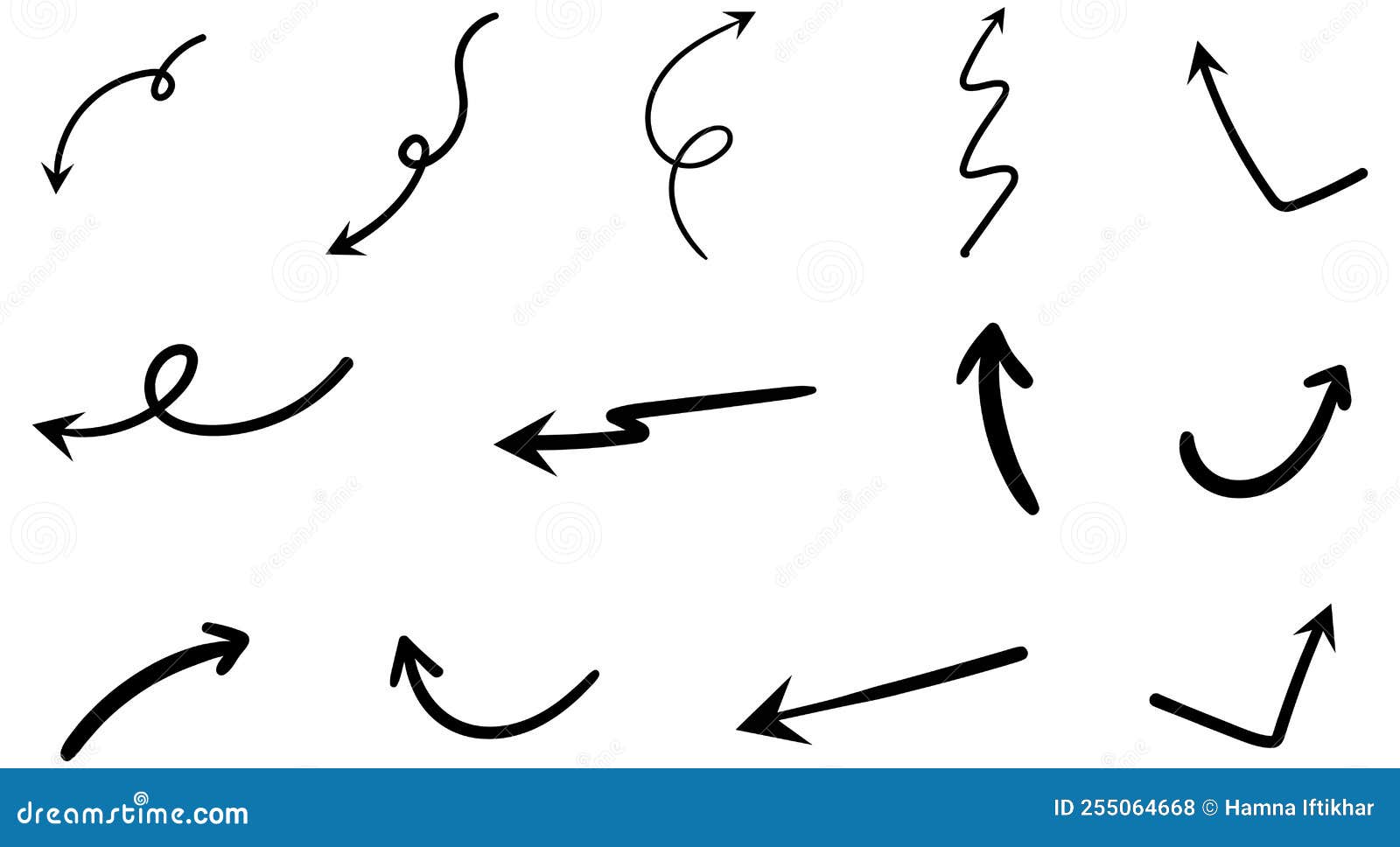 Hand-drawn Arrow Mark Icons Vector in Black Stock Vector - Illustration ...