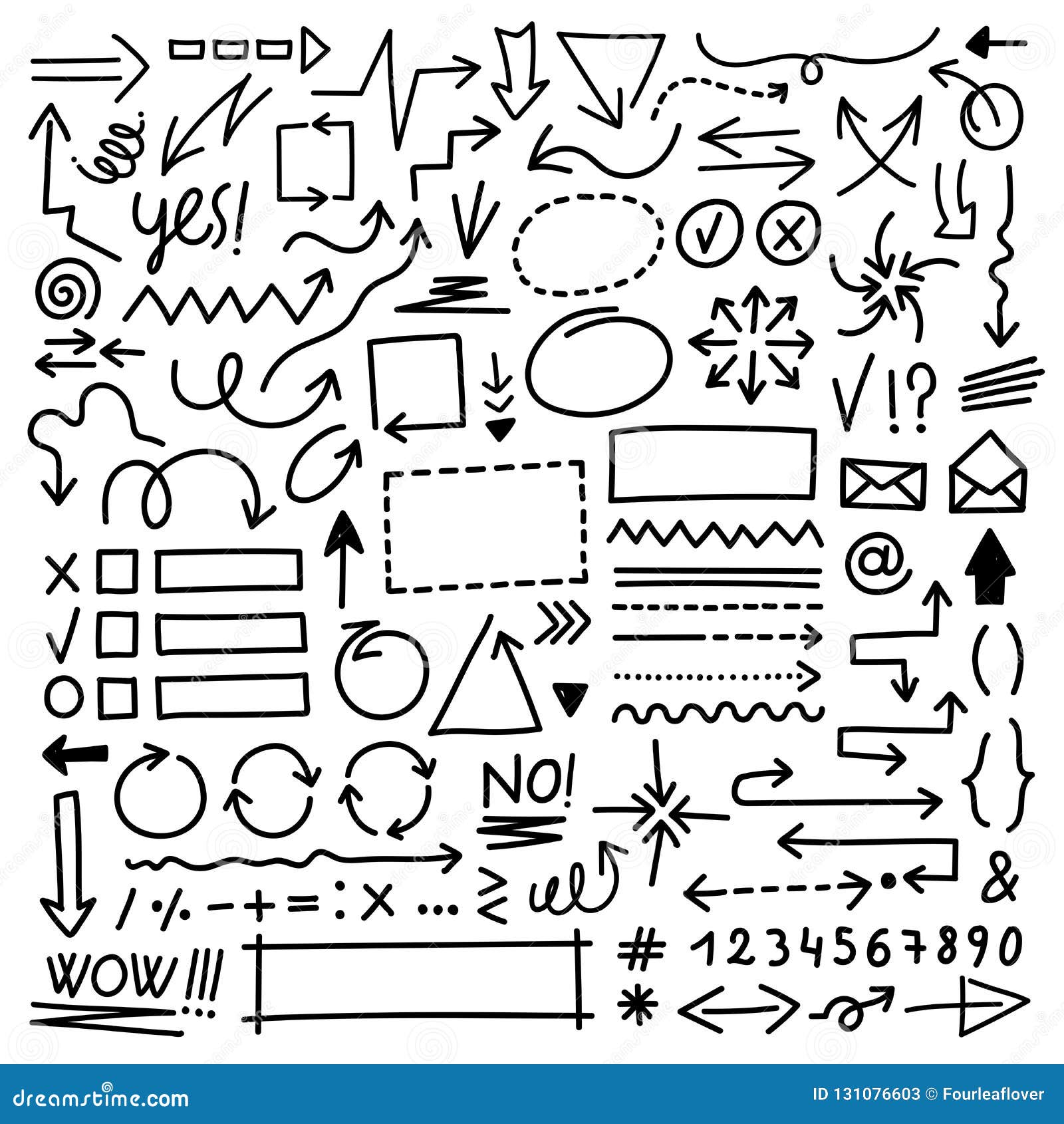 Hand Drawn Arrow Marks Set stock vector. Illustration of mark - 131076603