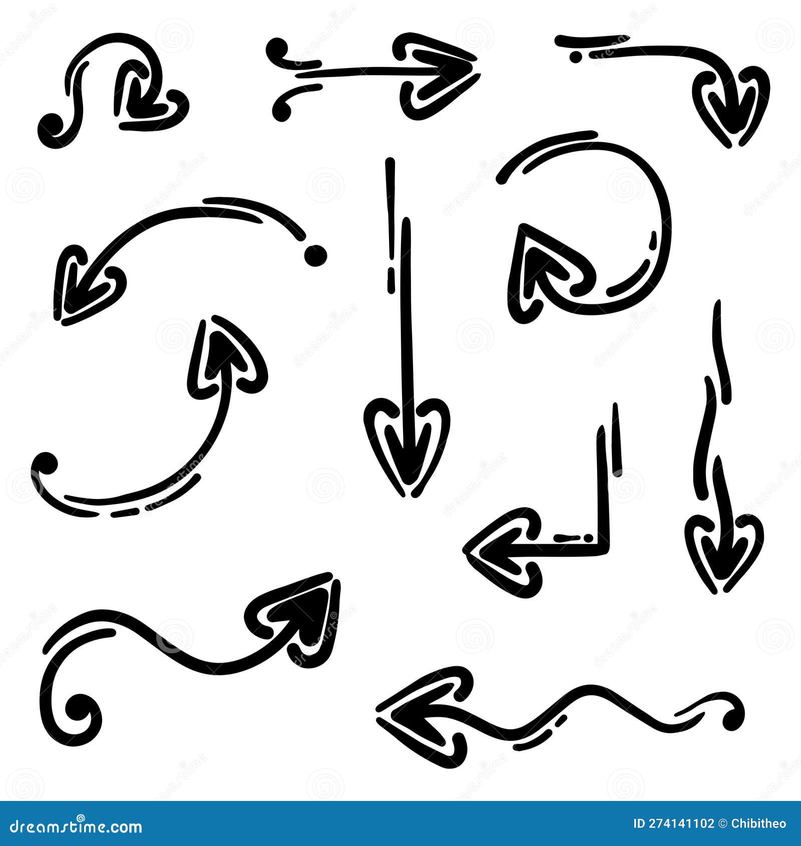 Hand Drawn Arrows. Abstract Doodle Arrows Thin Line Stock Vector ...