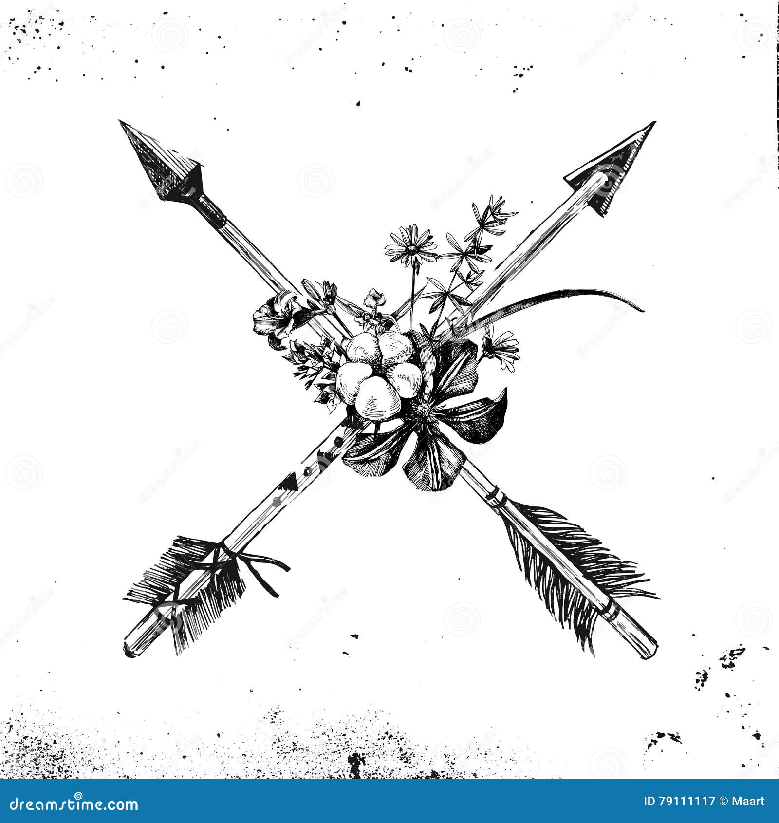 Hand Drawn Arrows with Flowers and Leaves Stock Vector - Illustration ...