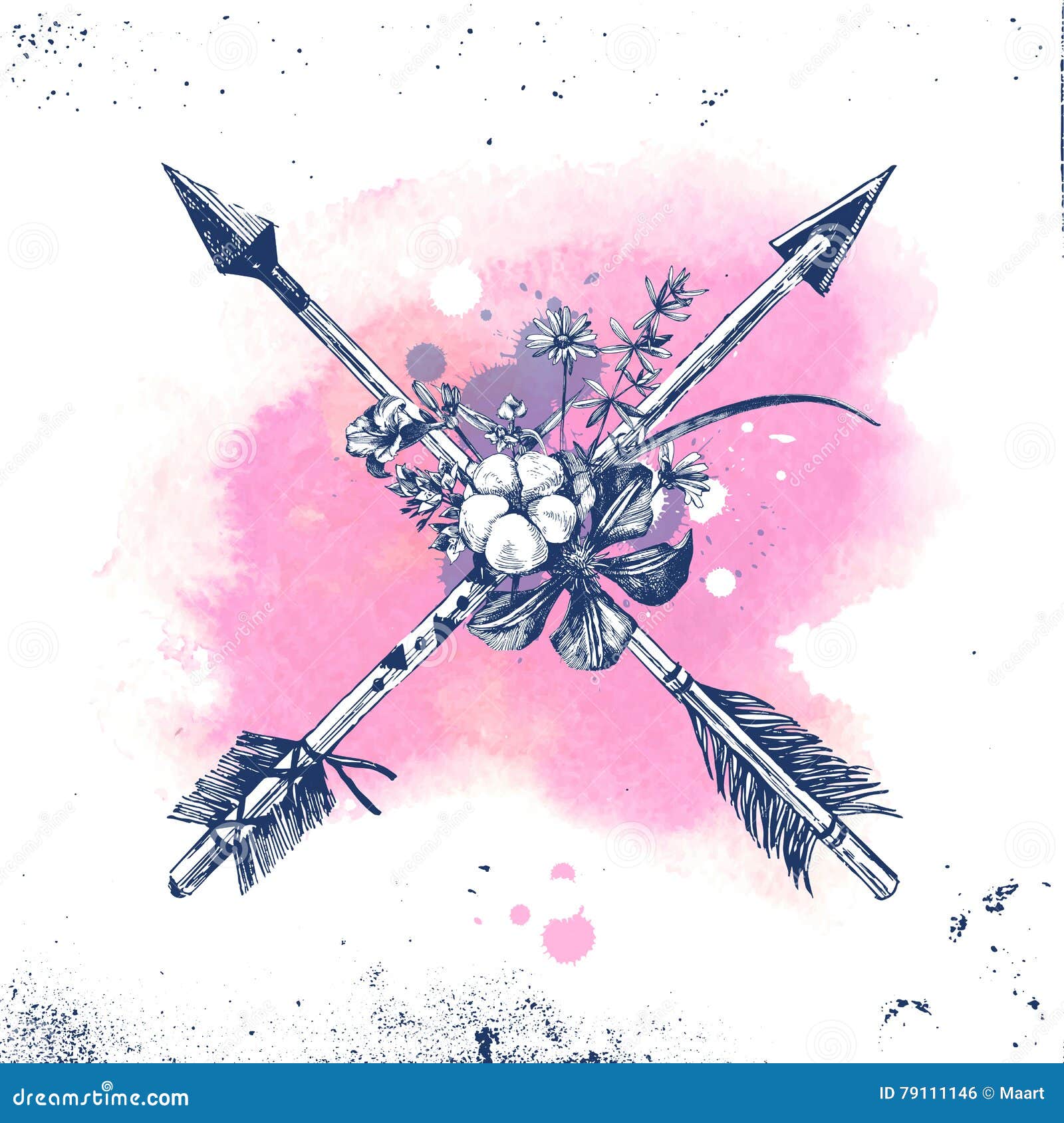 Hand Drawn Arrows with Flowers and Leaves Stock Vector - Illustration ...