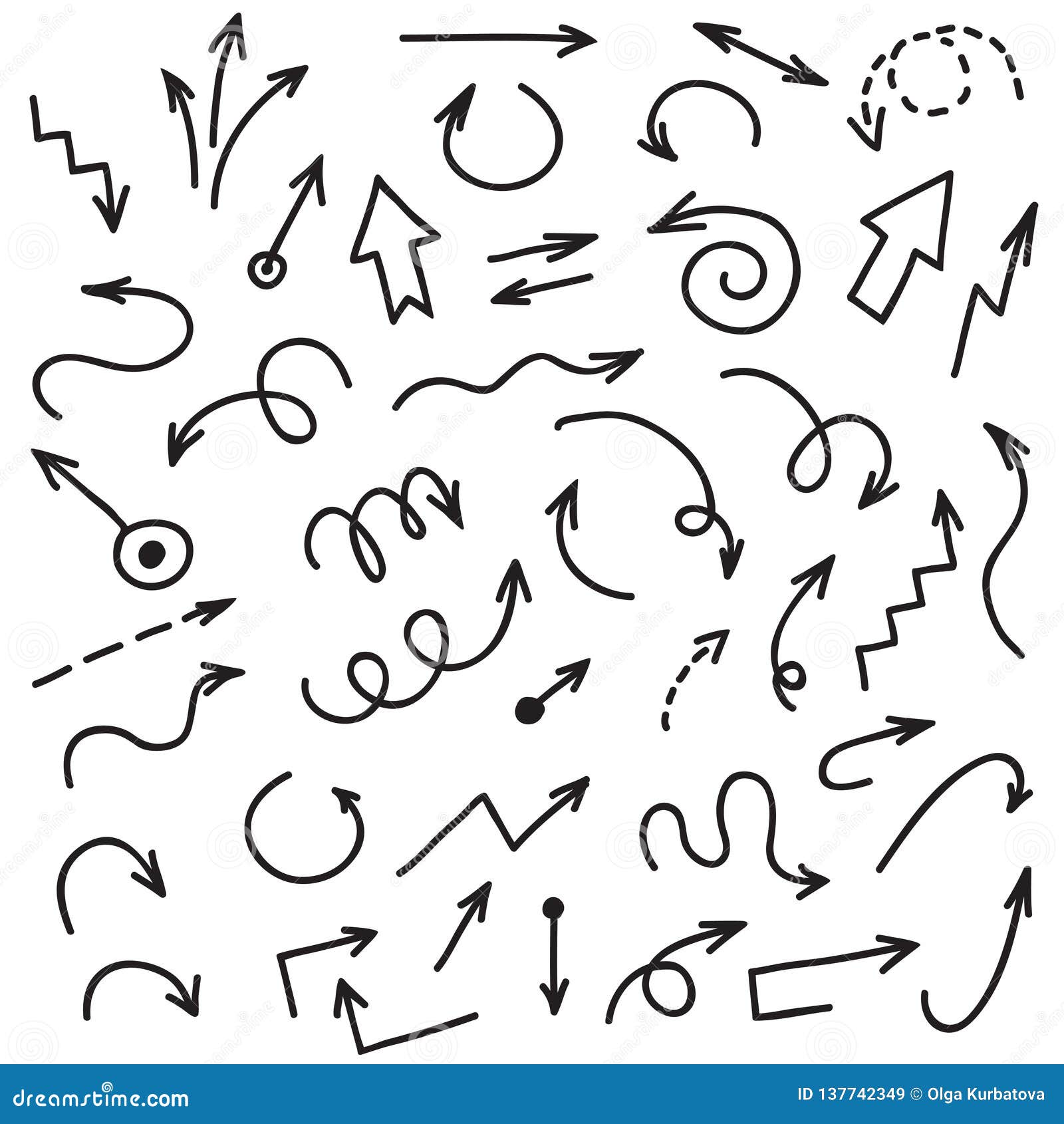 Hand Drawn Arrows Scribble Arrow Sketchy Ink Arrowheads Vector Set