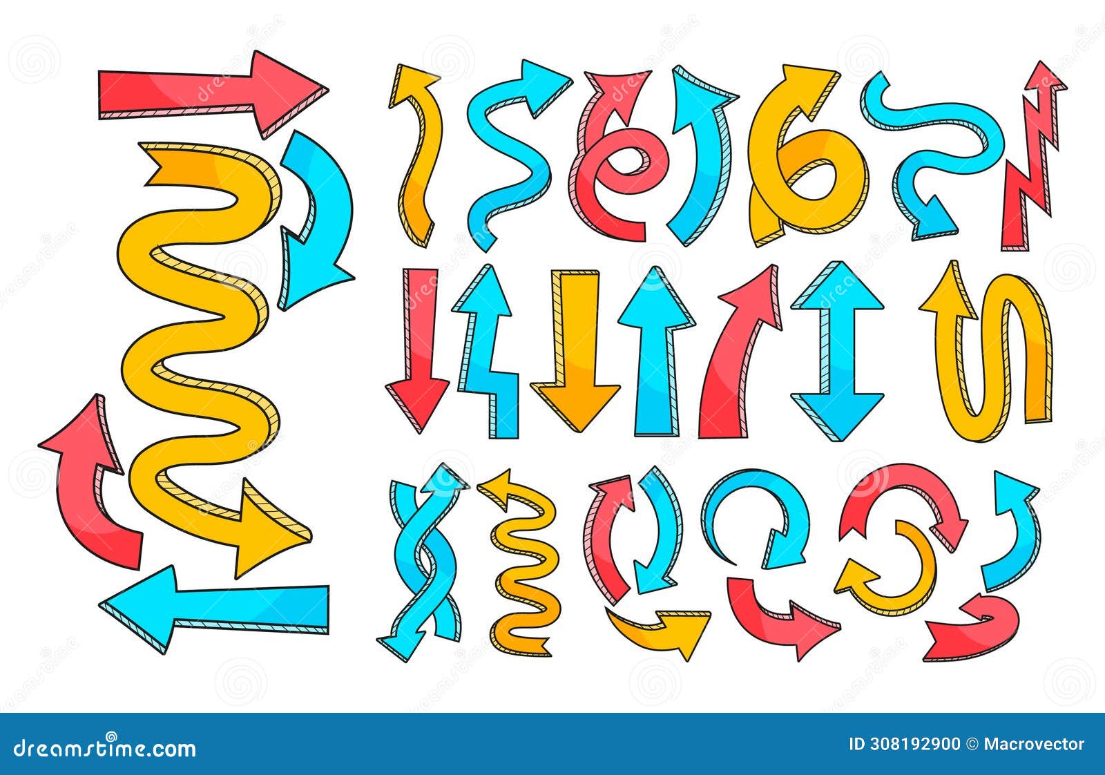 Hand Drawn Arrows Shape Set Stock Illustration - Illustration of curve ...