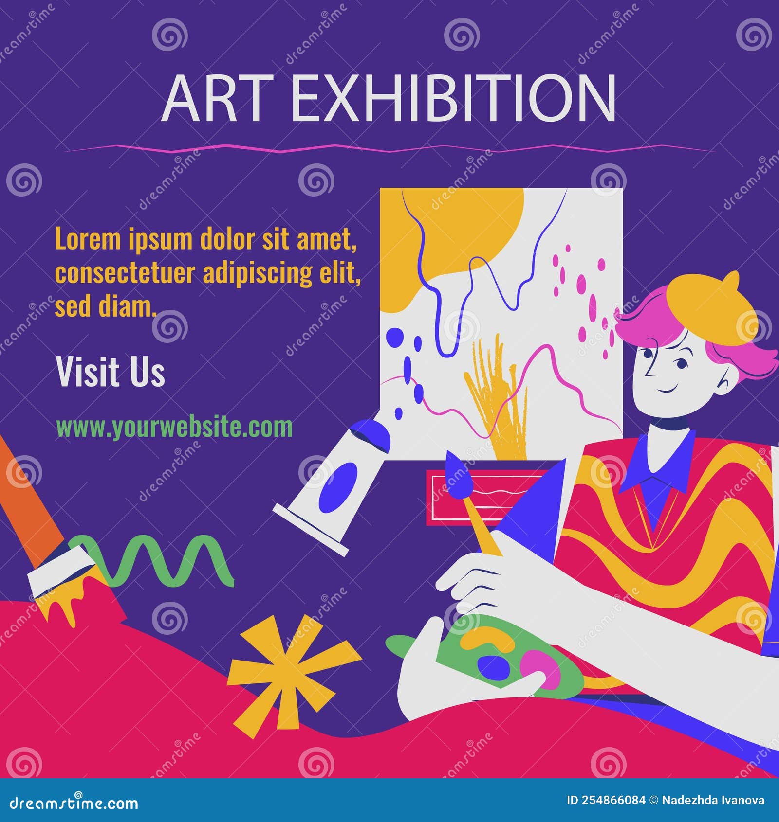 Hand Drawn Art Exhibition Posts Vector Illustration Stock Vector ...
