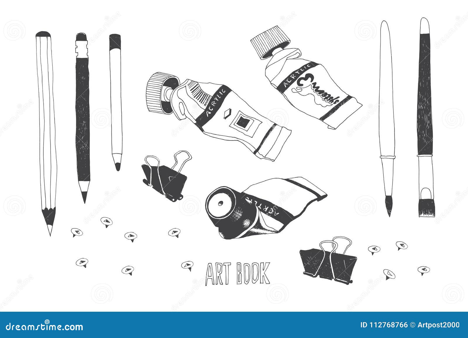 Hand drawn art tools stock vector. Illustration of back - 112768766