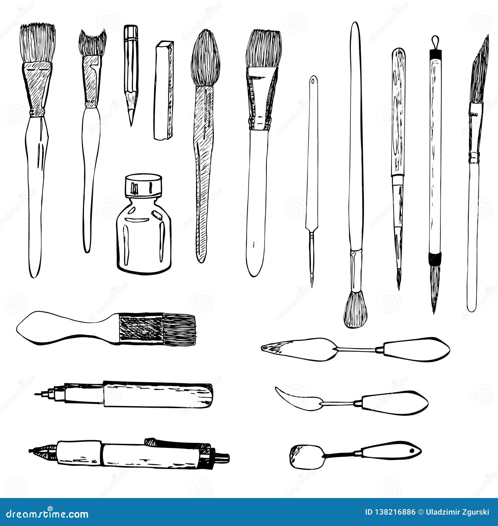Hand drawn art tools set stock vector. Illustration of painting - 138216886