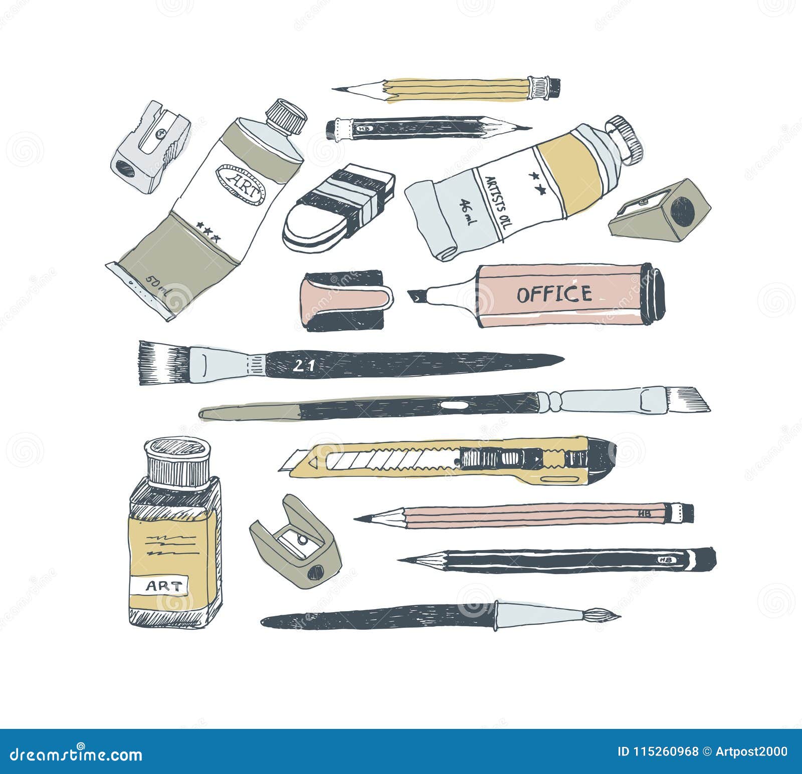 Hand Drawn Art Tools and Supplies Set Stock Vector - Illustration of ...