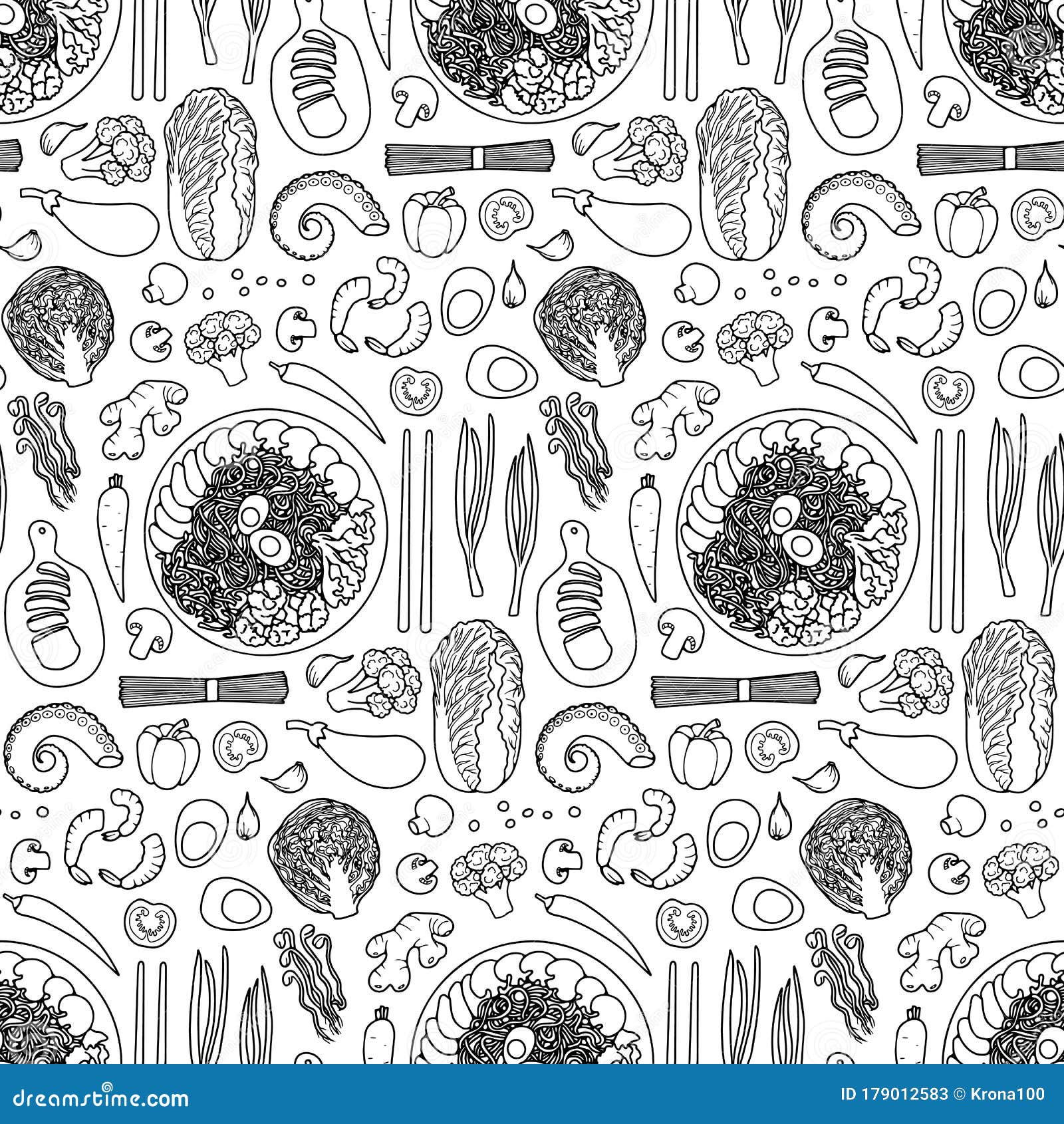 Hand Drawn Asian Ramen Vector Seamless Pattern. Stock Vector ...