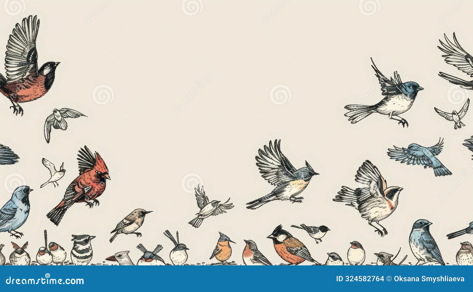 Hand-Drawn Assortment of Flying and Perching Birds Illustration Stock ...