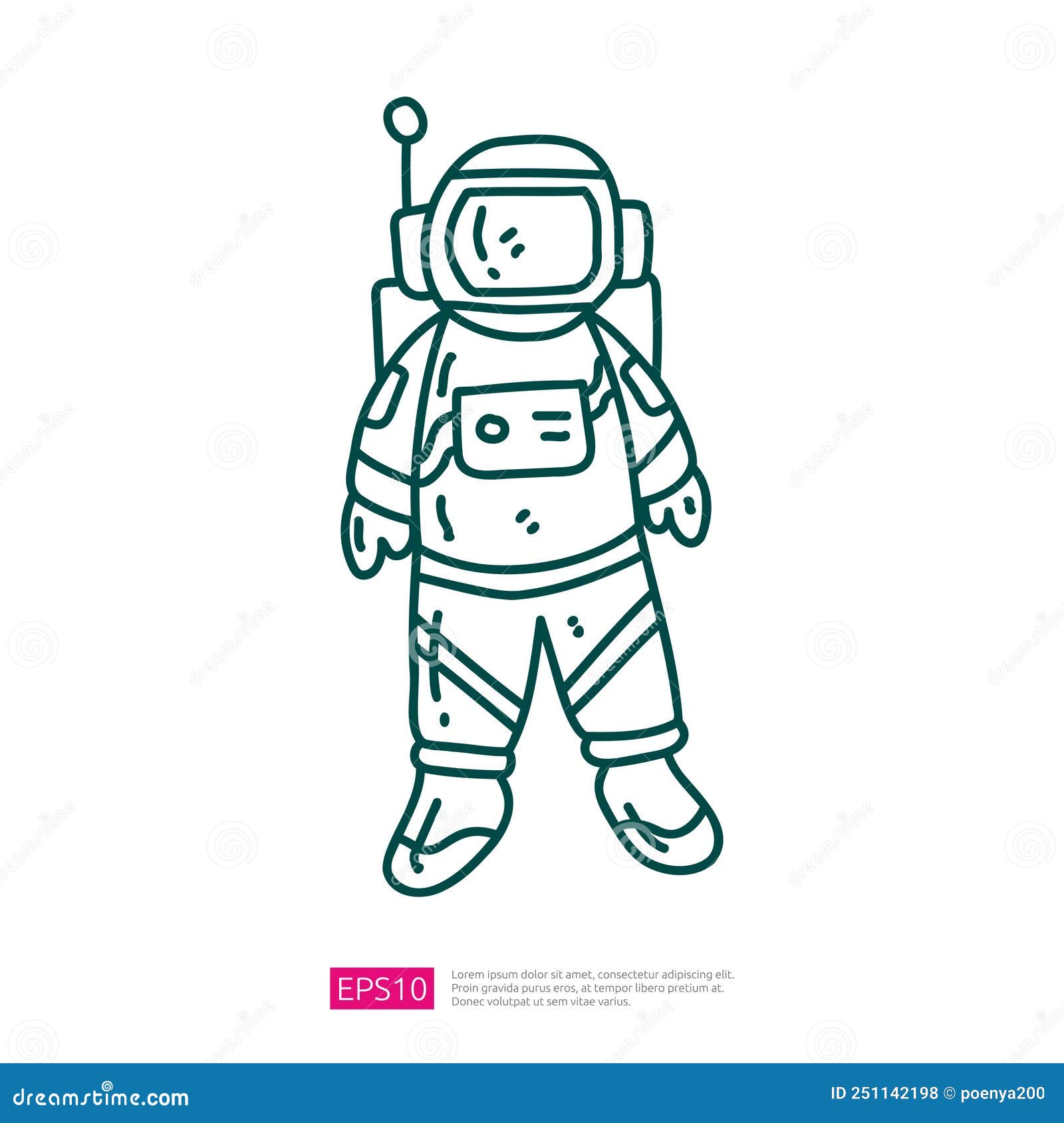 Hand Drawn Astronaut Doodle Icon Stock Vector - Illustration of fiction ...