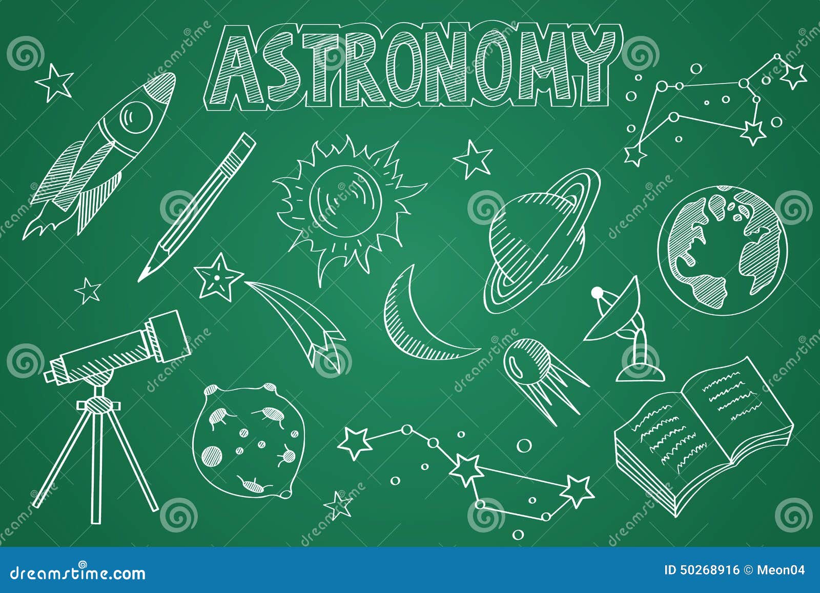Hand Drawn Astronomy Set. Chalk on the Blackboard Stock Vector ...