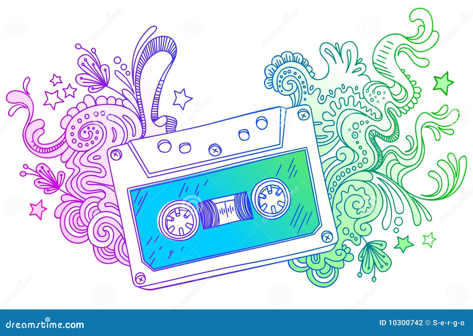 Hand Drawn Audio Cassette with Line Art Decor Stock Vector ...