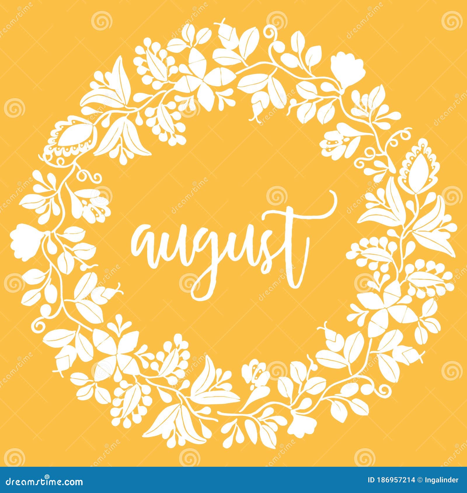 August Vector Sign with Wreath on Yellow Background Stock Vector ...