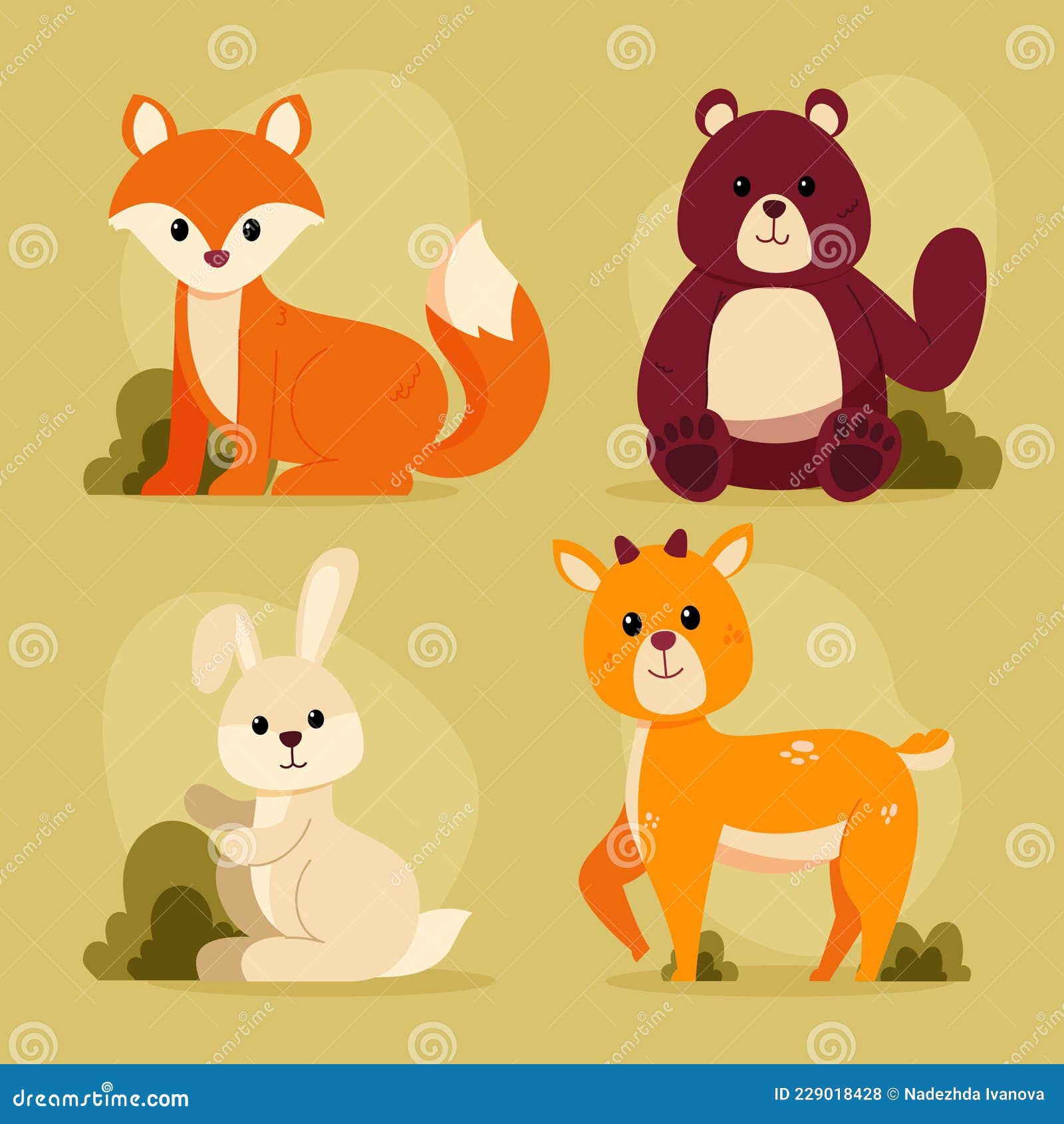 Hand Drawn Autumn Animals Set Vector Illustration. Stock Vector ...