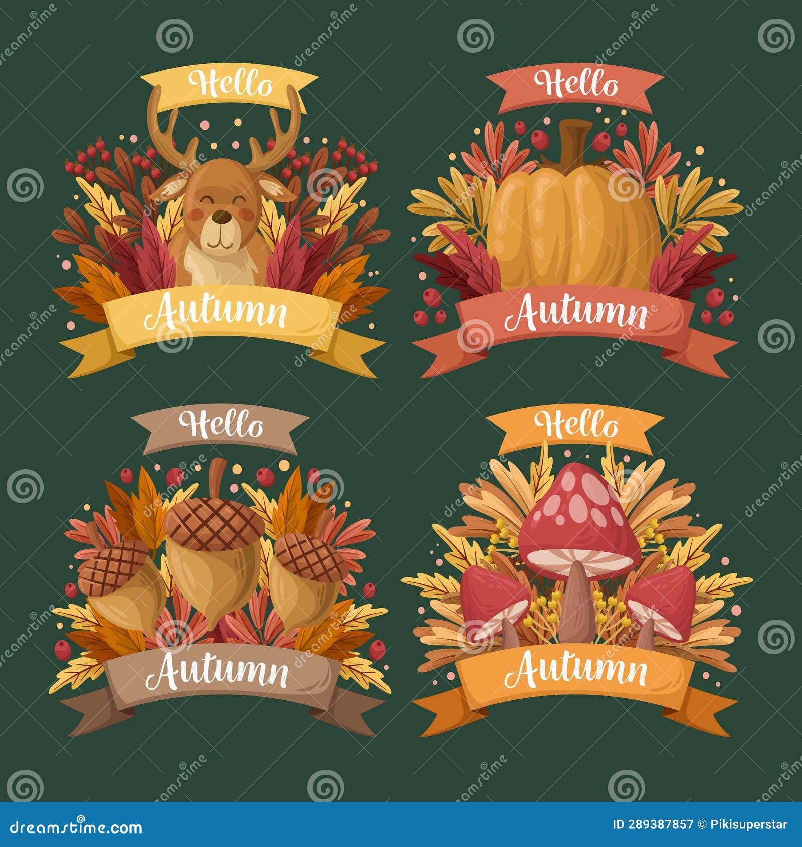 Hand Drawn Autumn Badge Collection Vector Design Stock Vector ...