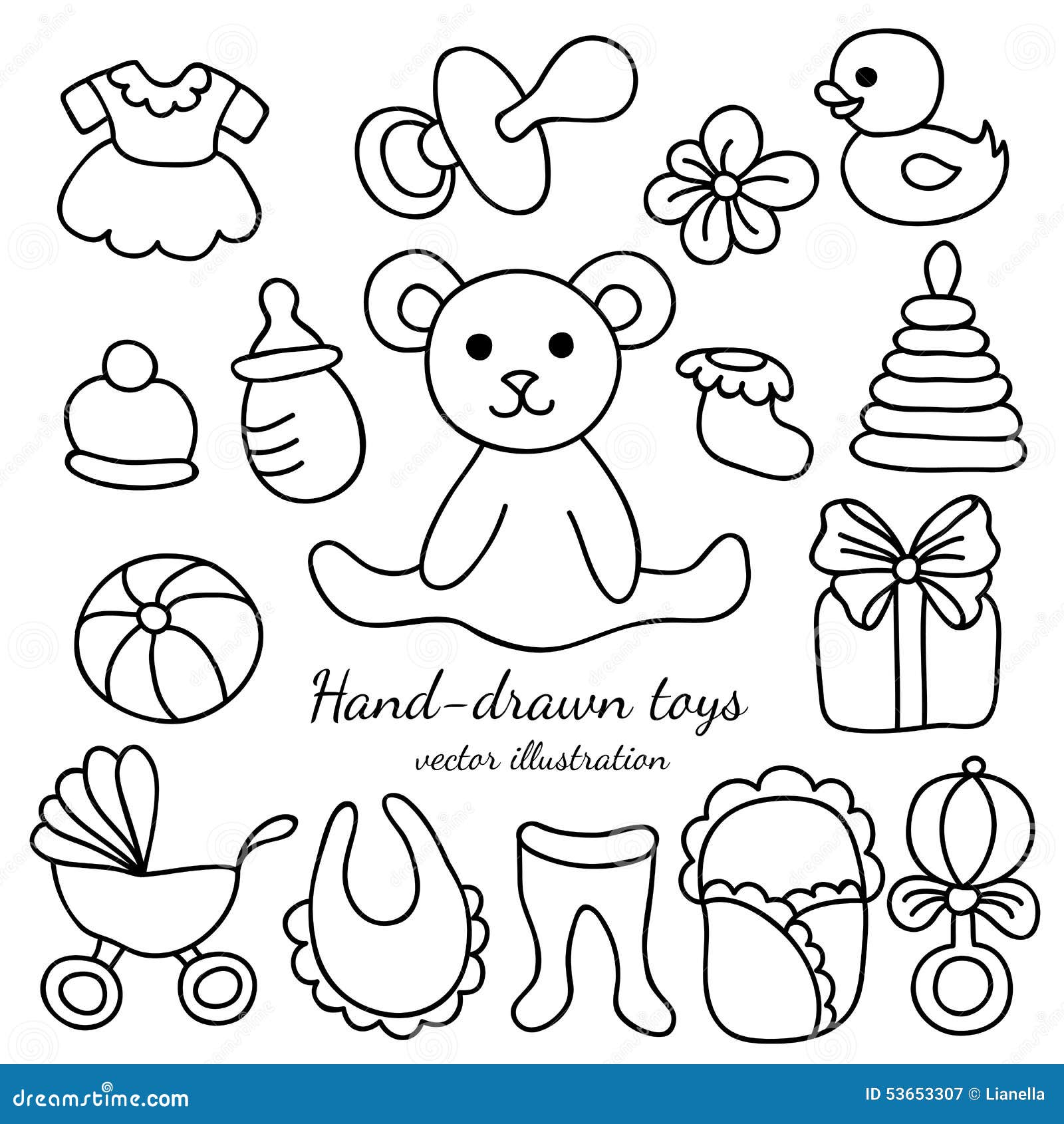 Hand-drawn Baby Goods and Toys Set Stock Vector - Illustration of baby ...