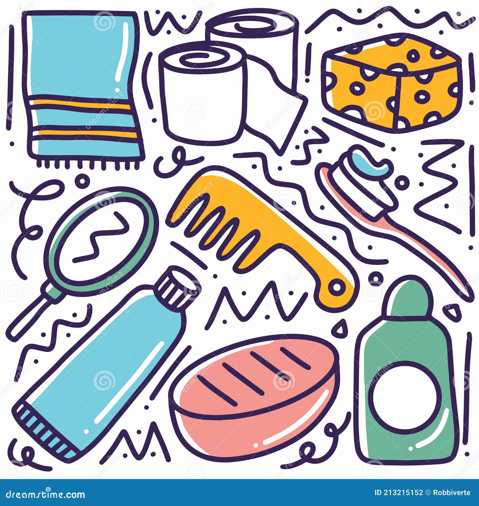 Hand Drawn Baby Toiletries Doodle Set Stock Vector - Illustration of ...