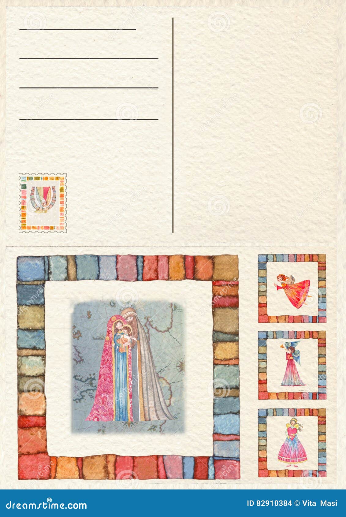 Hand Drawn Back Christmas Postcard Stock Illustration - Illustration of ...