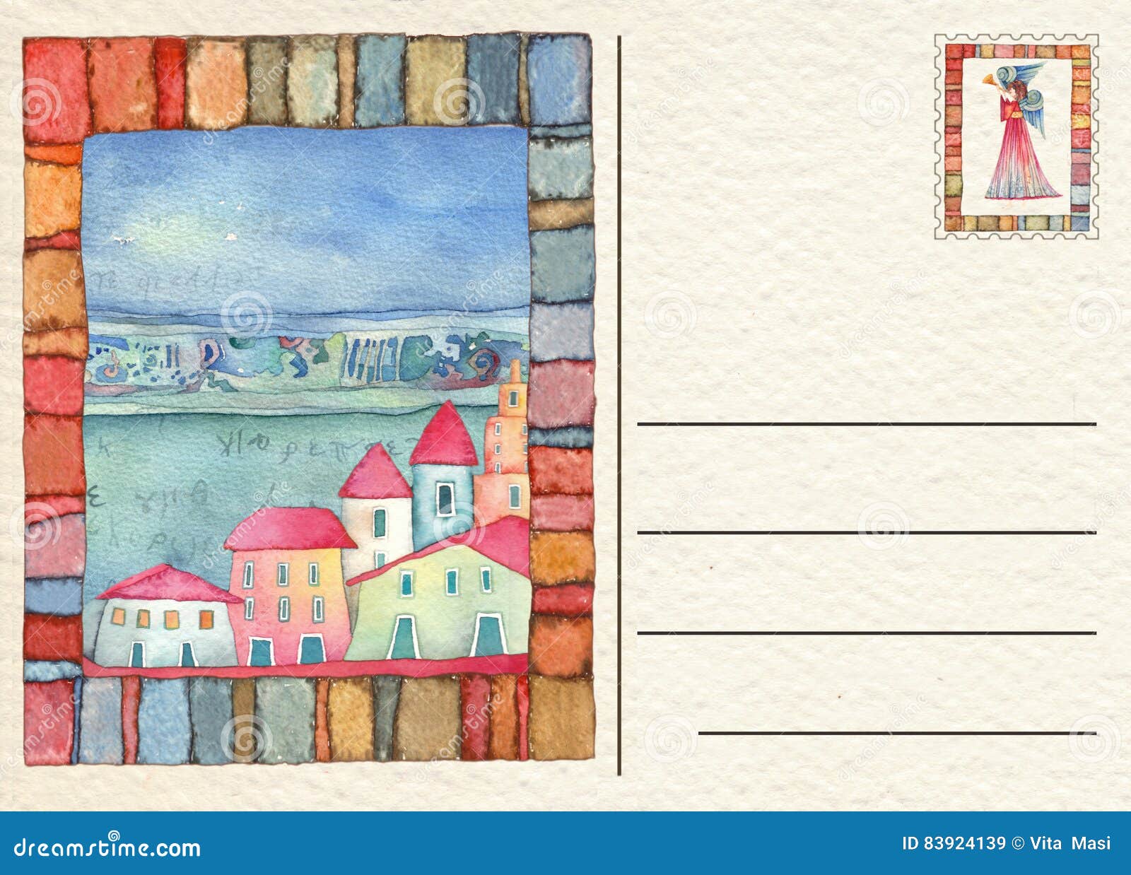 Hand drawn back postcard stock illustration. Illustration of postcard ...