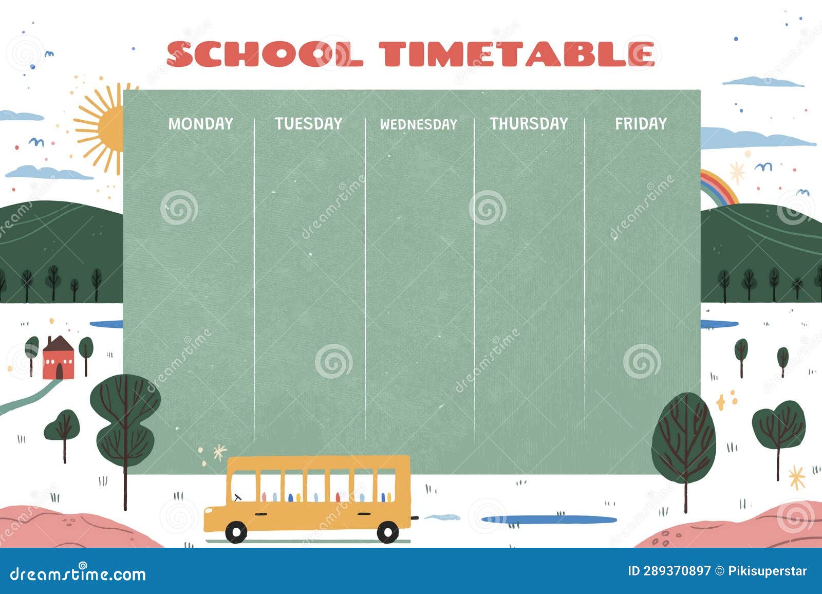 Hand Drawn Back School Vector Design Timetable Template Stock Vector ...