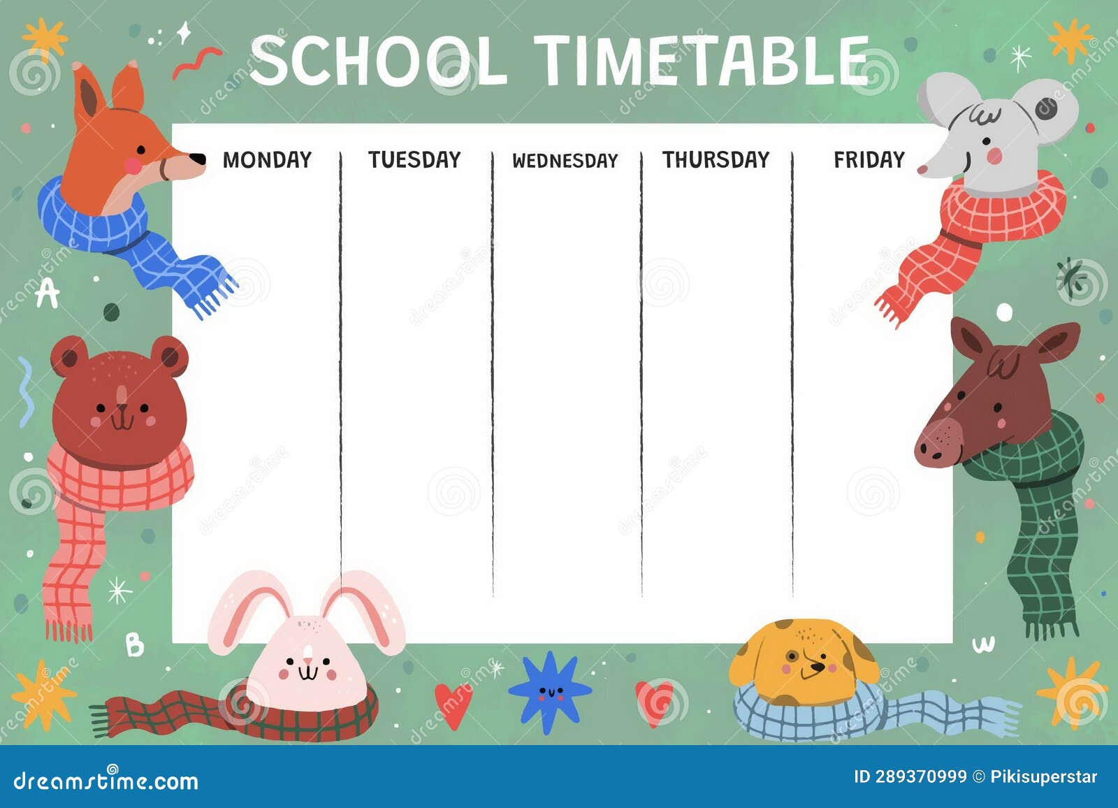 Hand Drawn Back School Vector Design Timetable Template Stock Vector ...
