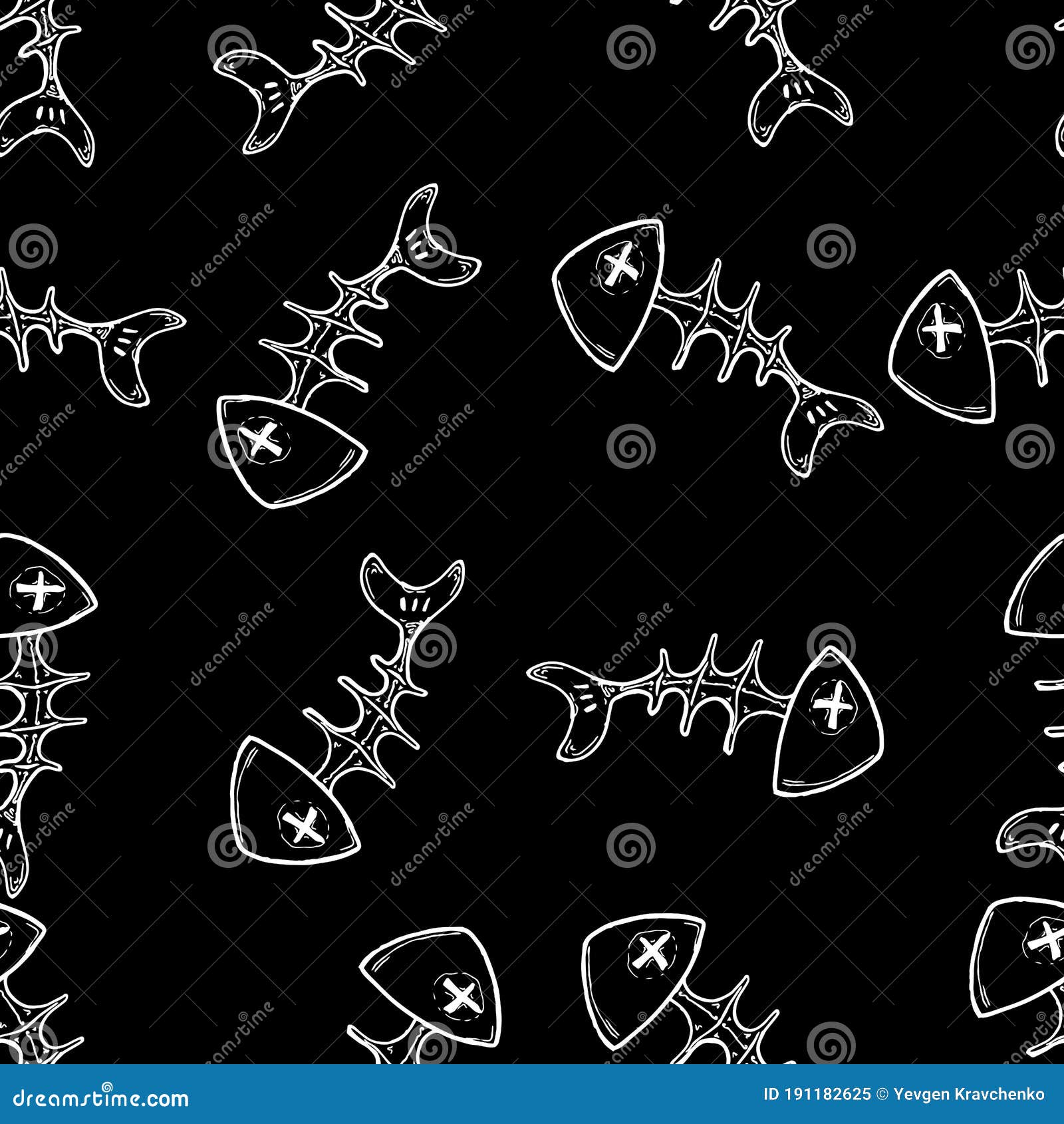 Seamless Pattern Fish Bone. Hand Drawn Background Bones. Doodle of ...