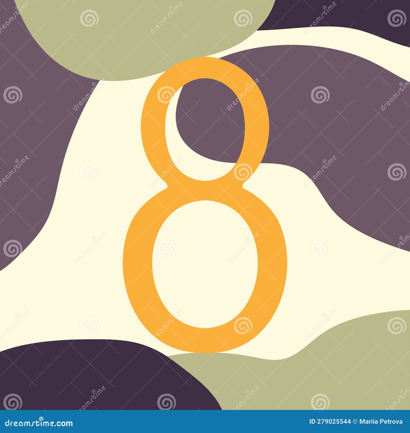 Hand Drawn Background with Number Eight and Abstract Shapes Stock ...