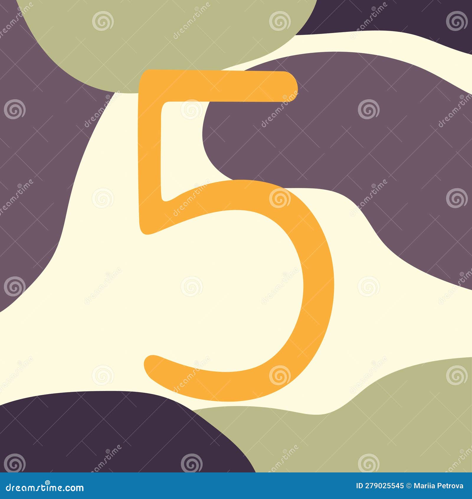 Hand Drawn Background with Number Five and Abstract Shapes Stock Vector ...