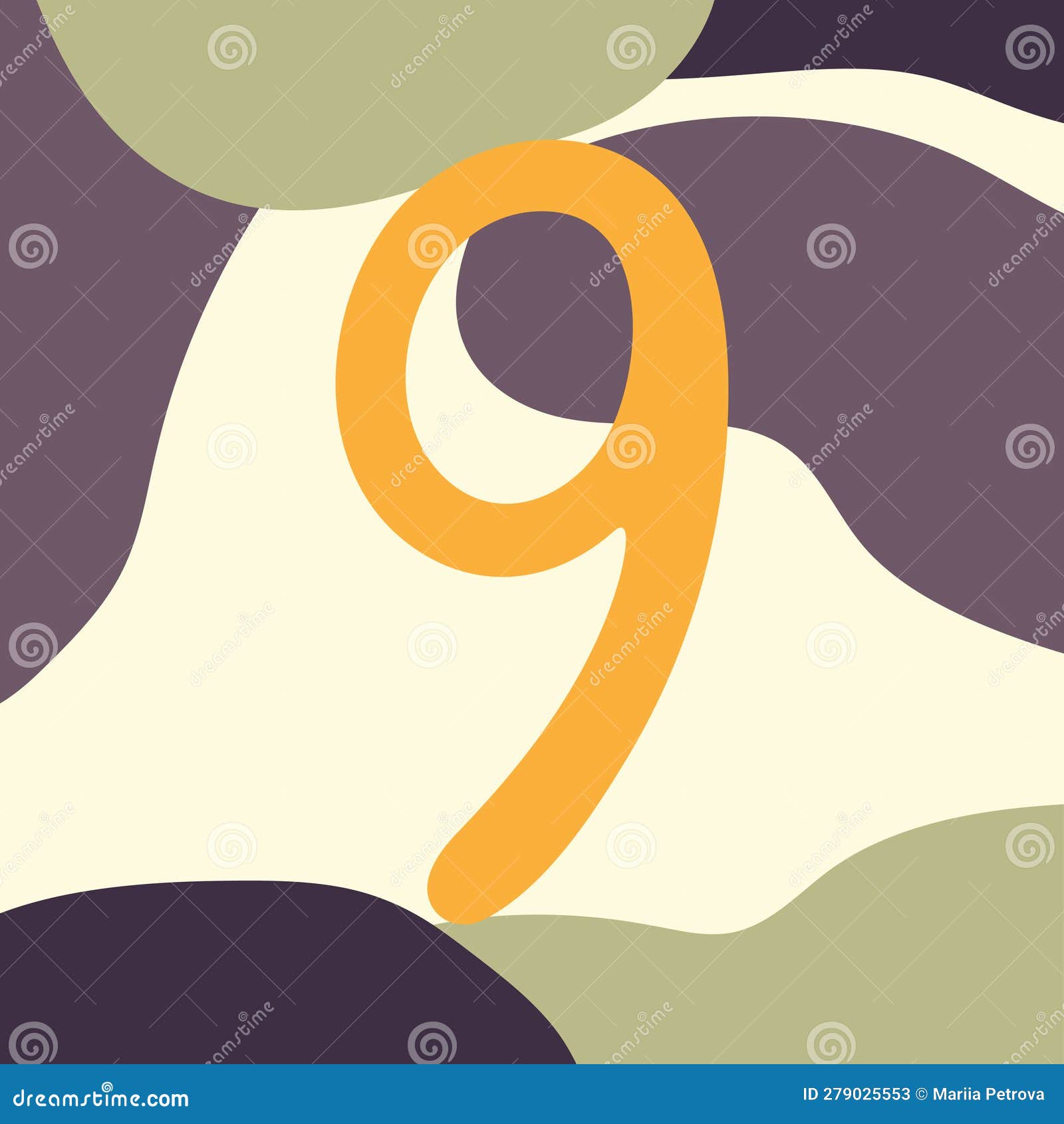 Hand Drawn Background with Number Nine and Abstract Shapes Stock Vector ...