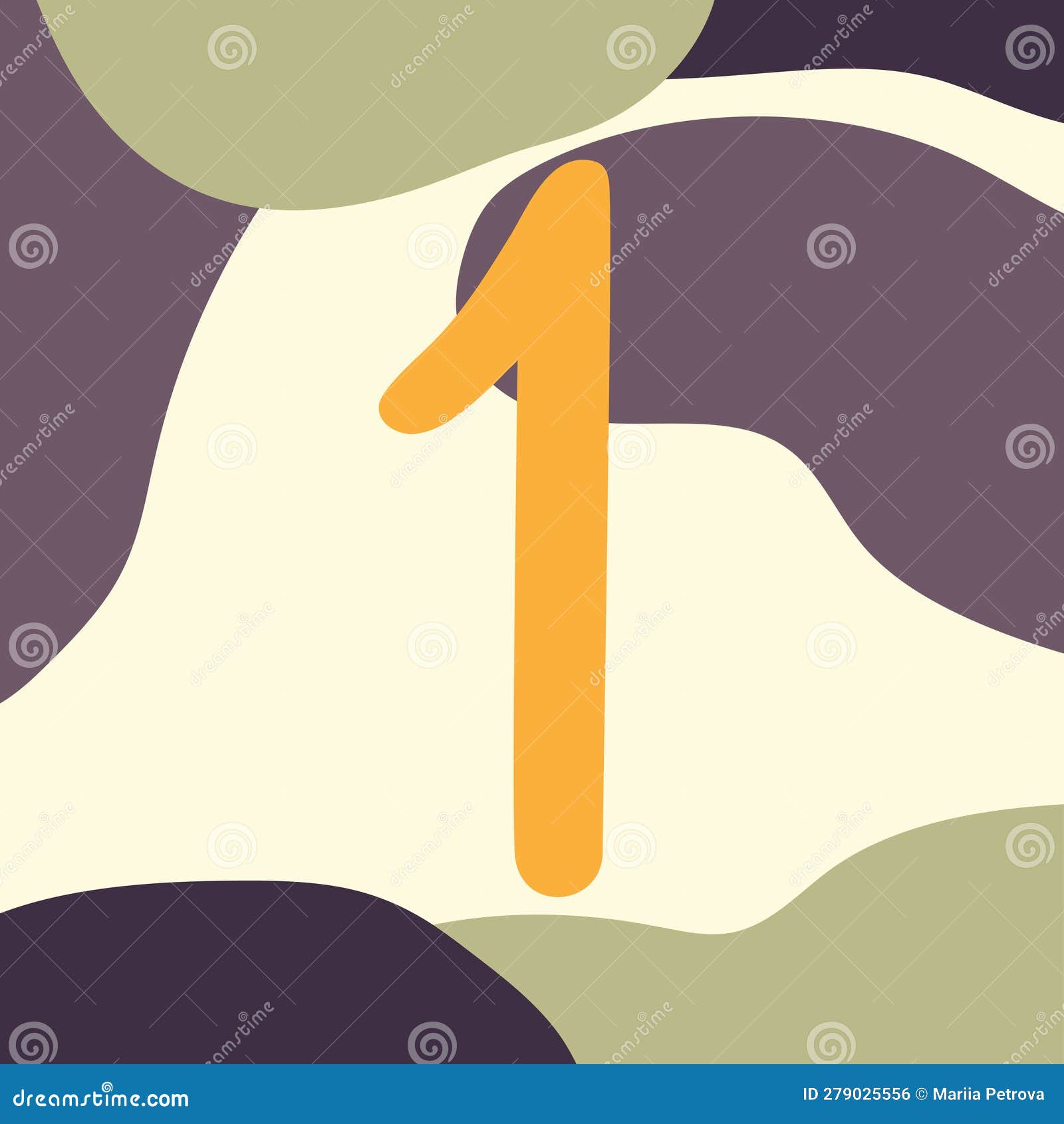 Hand Drawn Background with Number One and Abstract Shapes Stock Vector ...