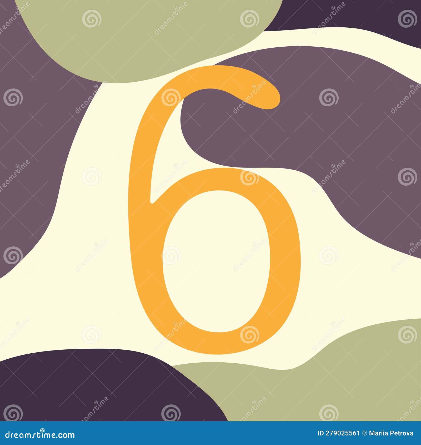 Hand Drawn Background with Number Six and Abstract Shapes Stock Vector ...
