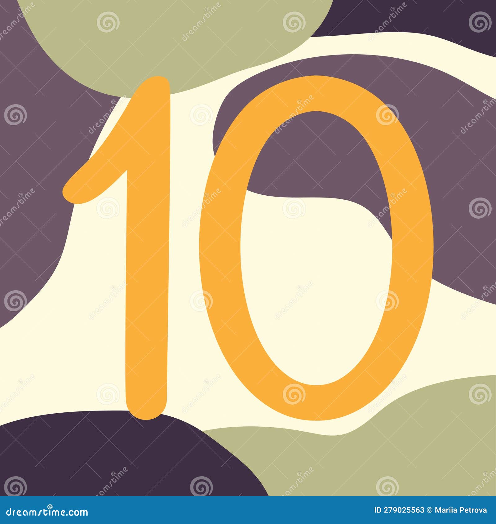 Hand Drawn Background with Number Ten and Abstract Shapes Stock Vector ...