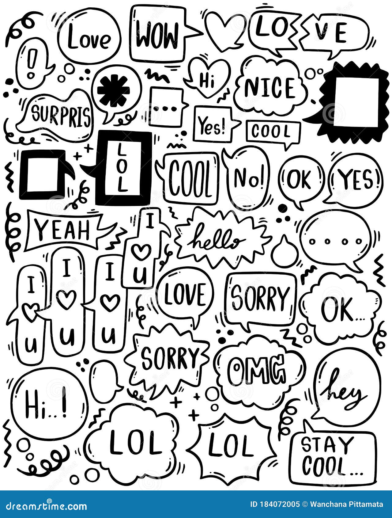 0082 Hand Drawn Background Set of Cute Speech Bubble Eith Text in ...