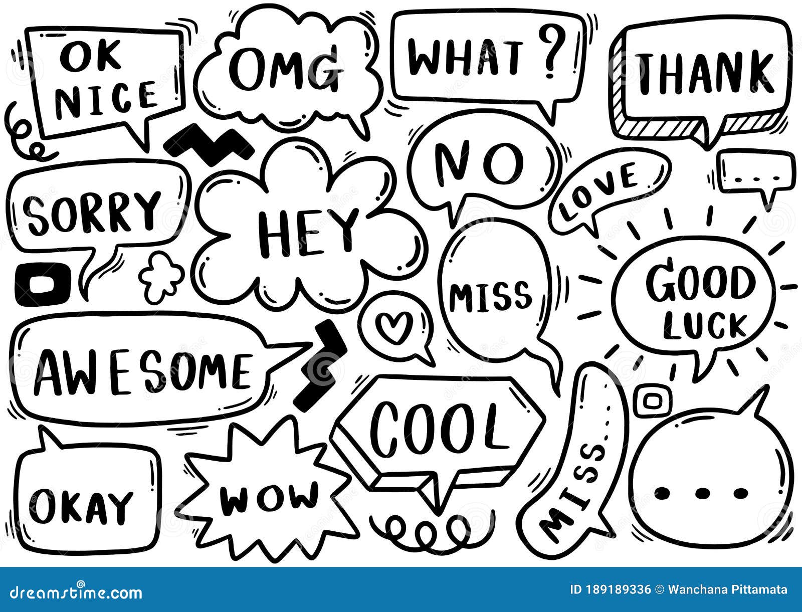 0118 Hand Drawn Background Set Of Cute Speech Bubble Eith Text In ...