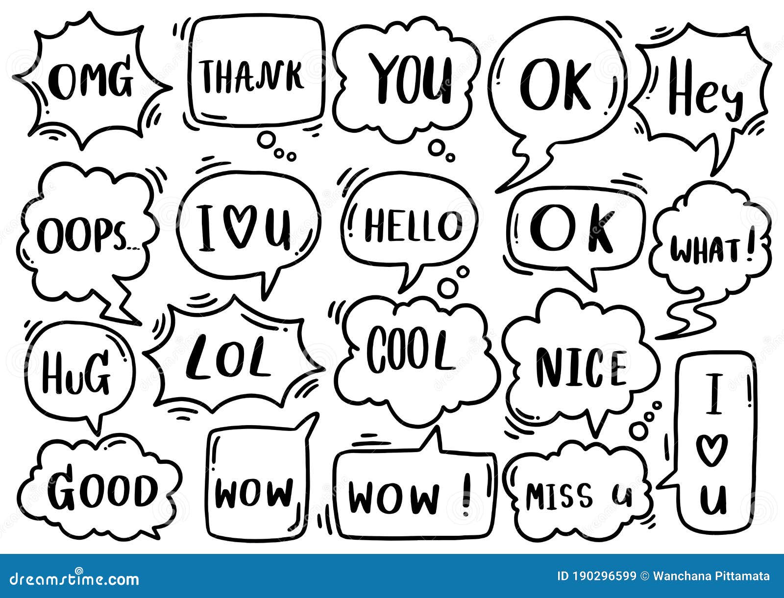 0126 Hand Drawn Background Set of Cute Speech Bubble Eith Text in ... 0126 Hand Drawn Background Set of Cute Speech Bubble Eith Text in ...