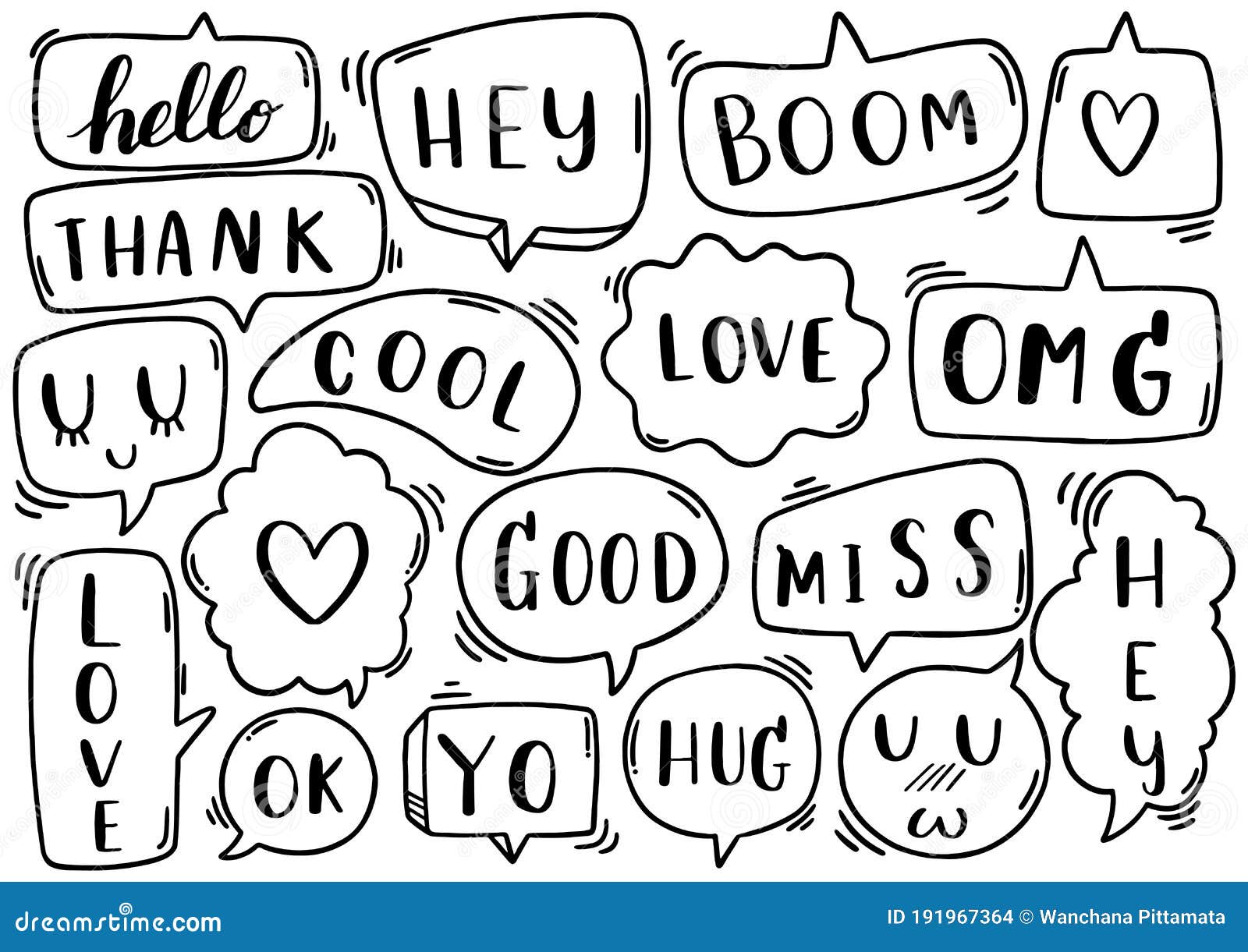 0136 Hand Drawn Background Set of Cute Speech Bubble Eith Text in ...