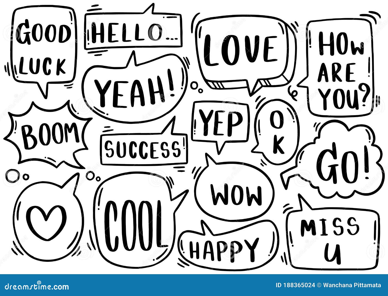 0118 Hand Drawn Background Set of Cute Speech Bubble Eith Text in ...