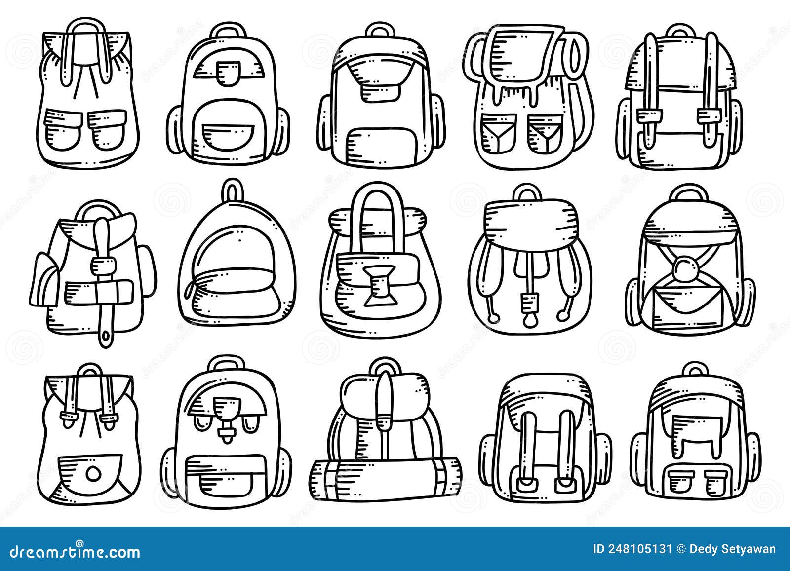 Hand Drawn Backpack Collection Stock Vector - Illustration of drawing ...