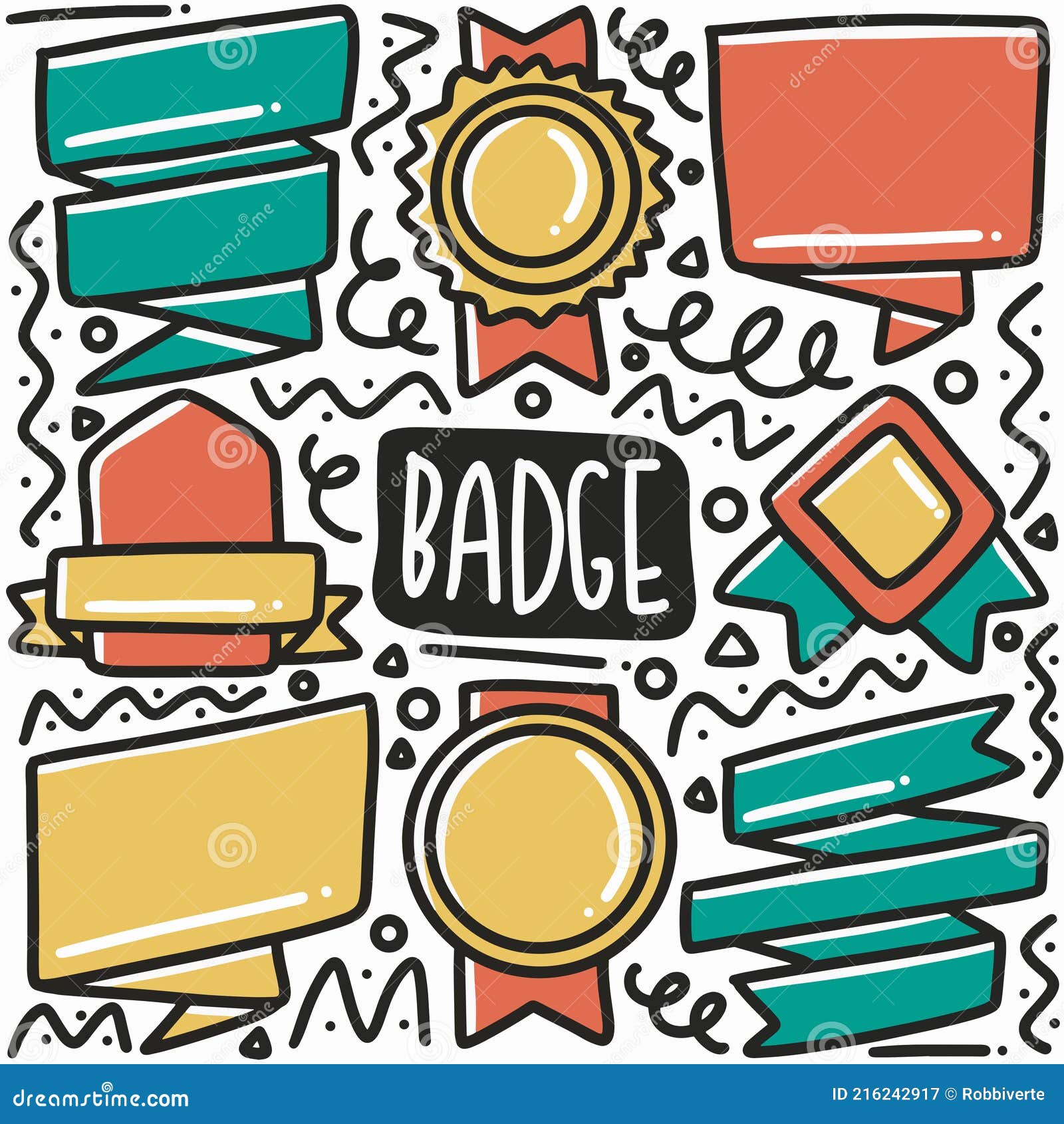 Hand Drawn Badge Doodle Set Stock Vector - Illustration of collection ...
